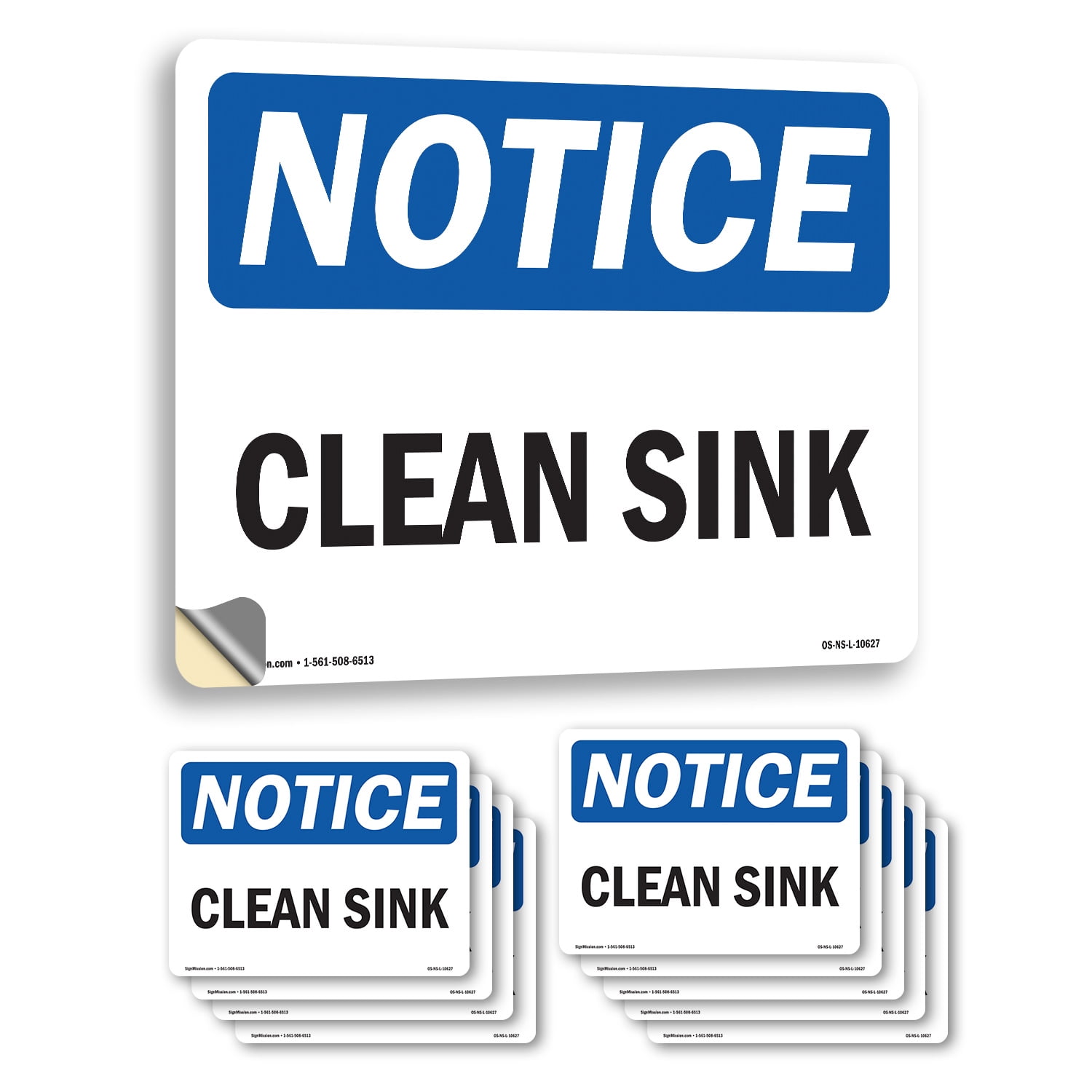 Clean Sink OSHA Notice Vinyl Decal Label 10 Inch x 7 Inch - 10 Pack ...