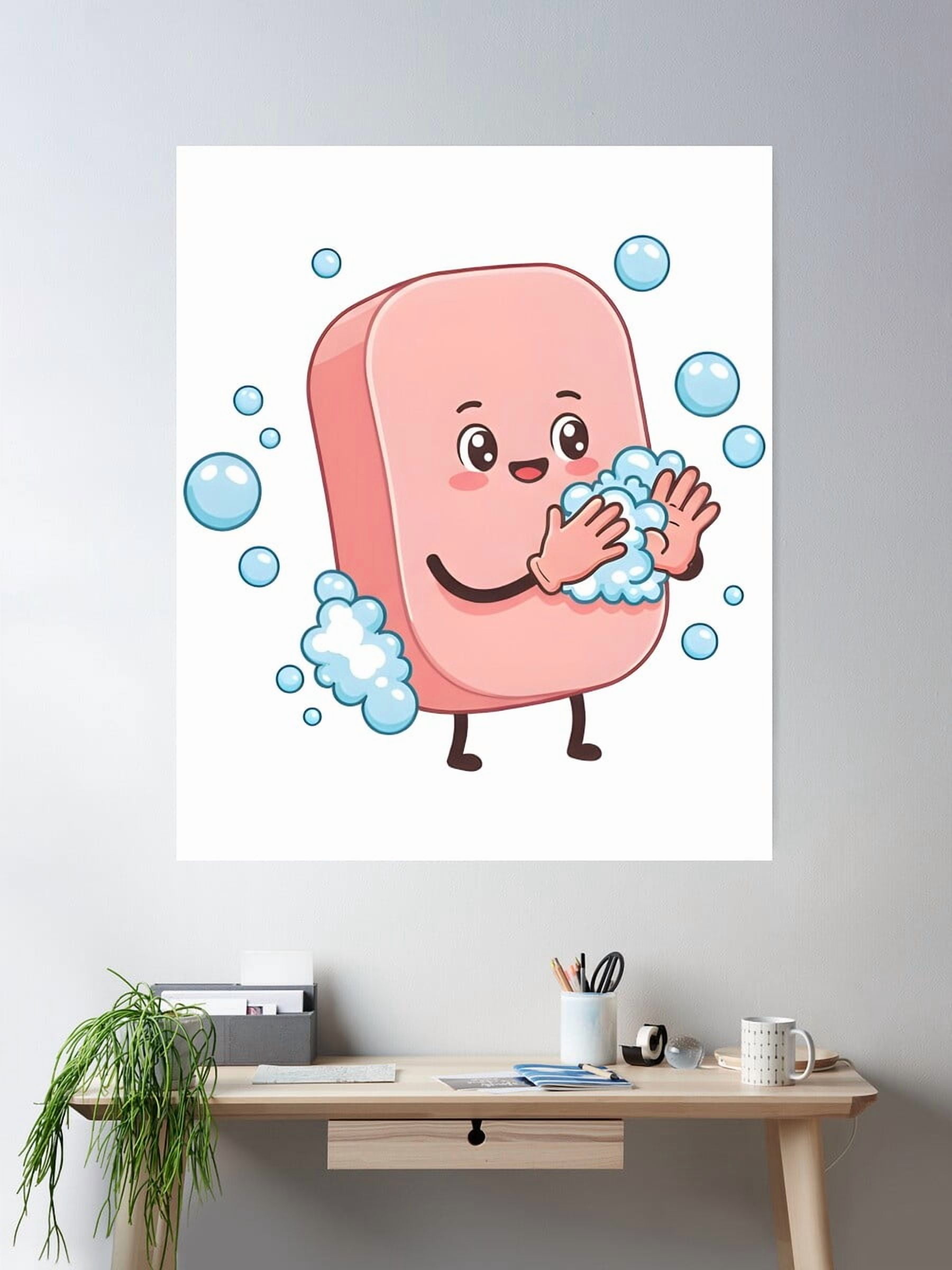 Clean Soap Kawaii Cute Hygiene Character Poster Wall Art Modern Wall ...