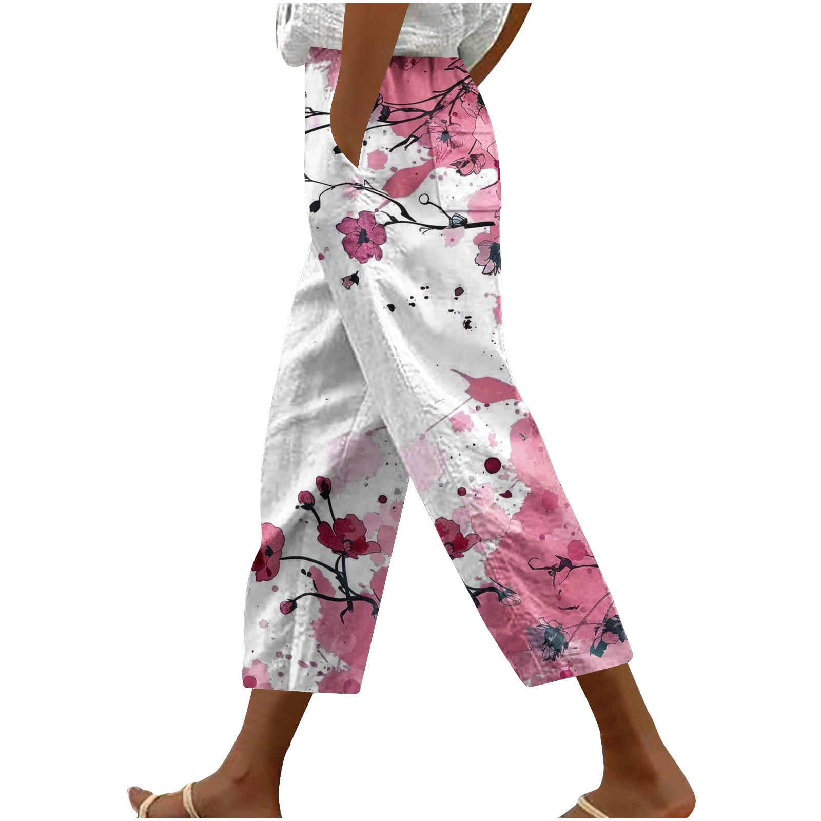 Clean Summer Womens Cotton Linen Pants High Waisted Boho Trousers Lace ...