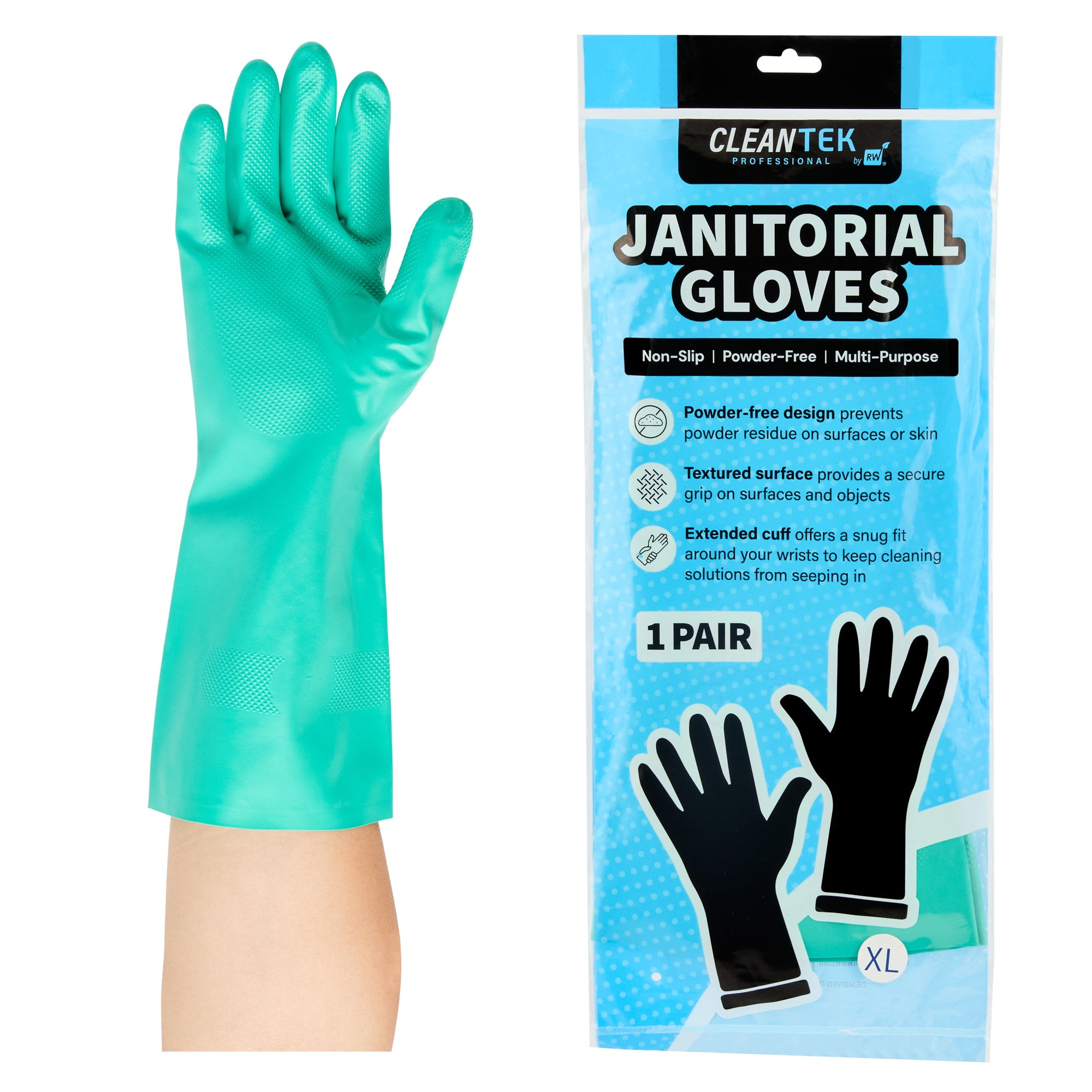 Clean Tek Professional Green Extra Large Nitrile Gloves - 15 mil, Flock ...