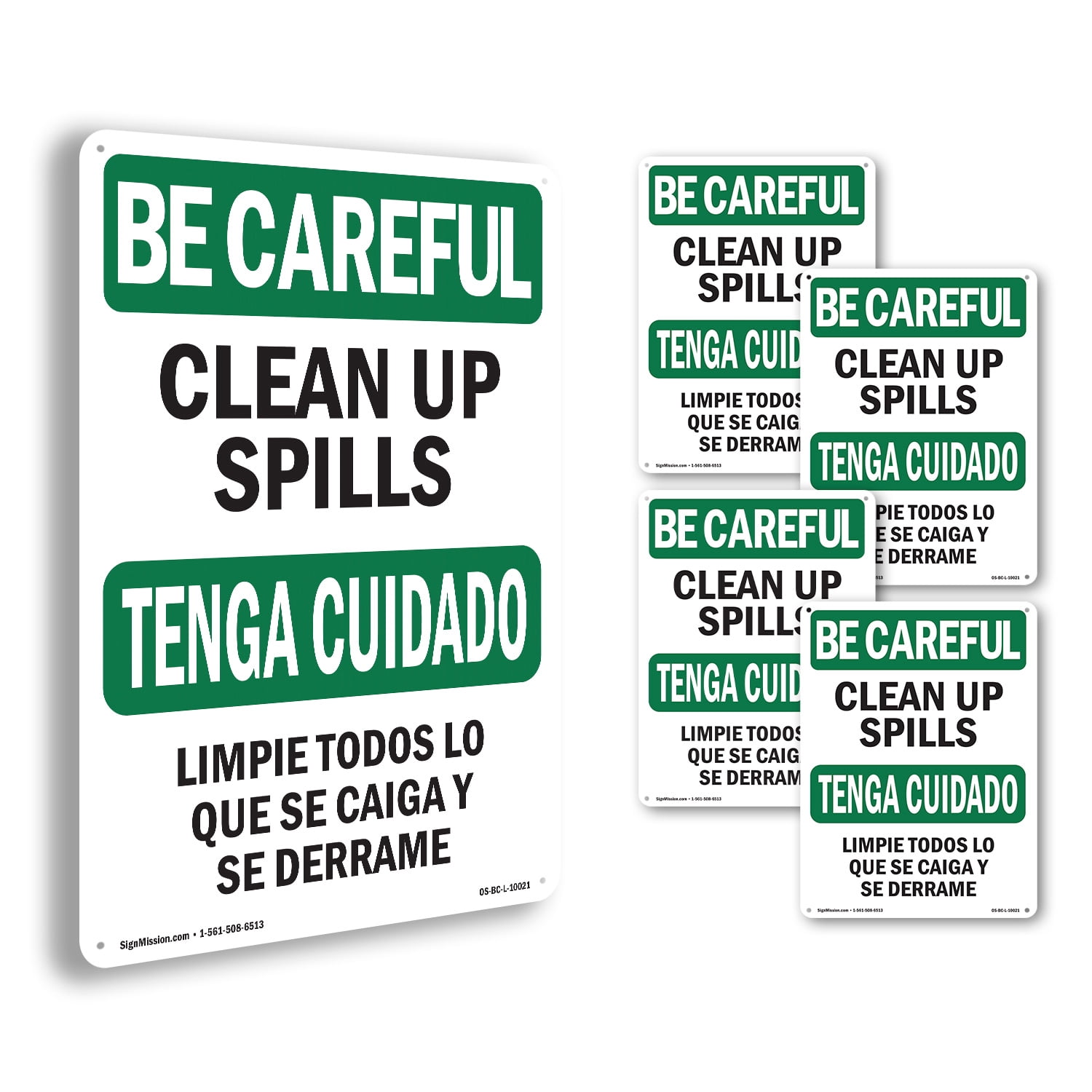 Clean Up Spills Bilingual OSHA Be Careful Rigid Plastic Sign 10 Inch x ...