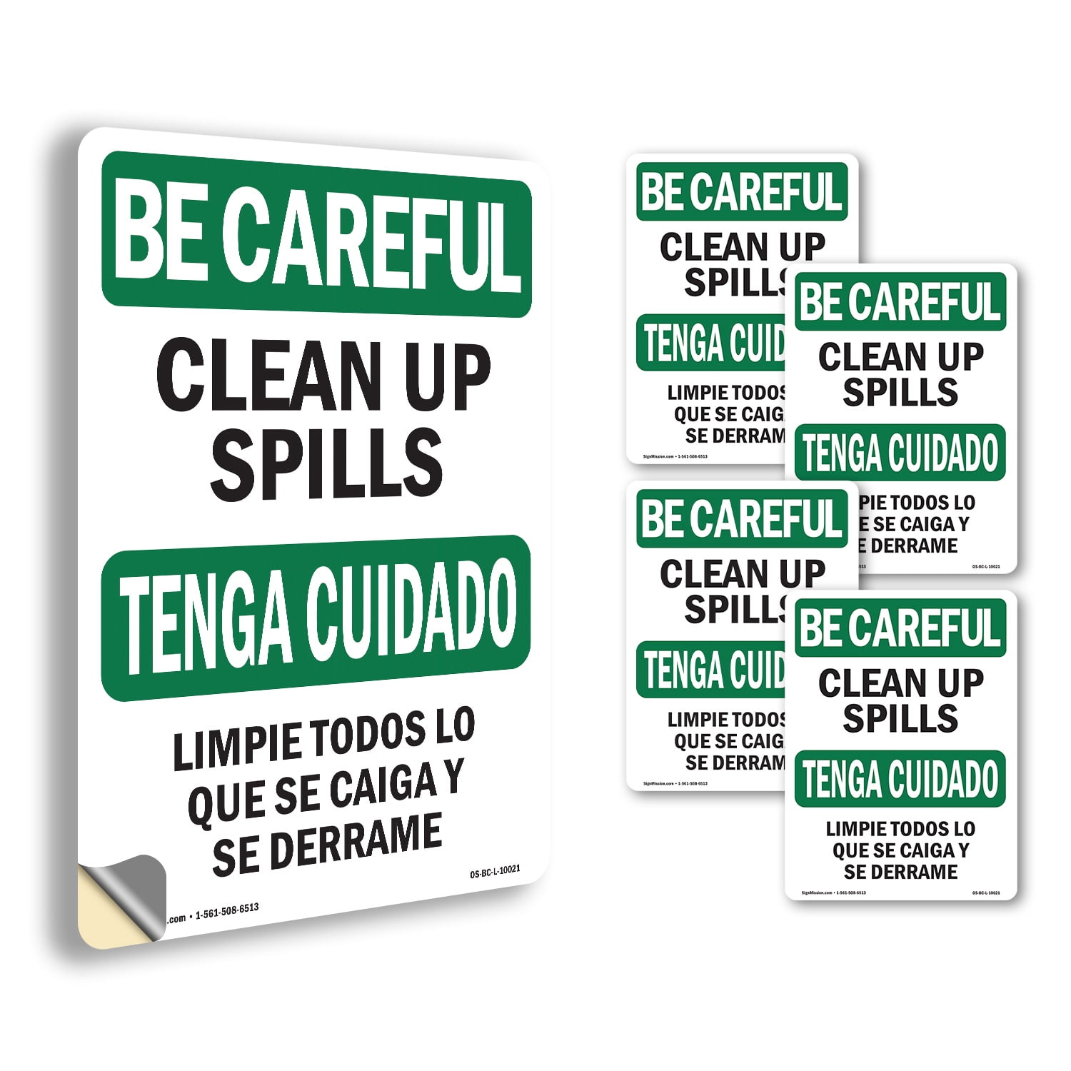 Clean Up Spills Bilingual OSHA Be Careful Vinyl Decal Label 10 Inch x 7 ...