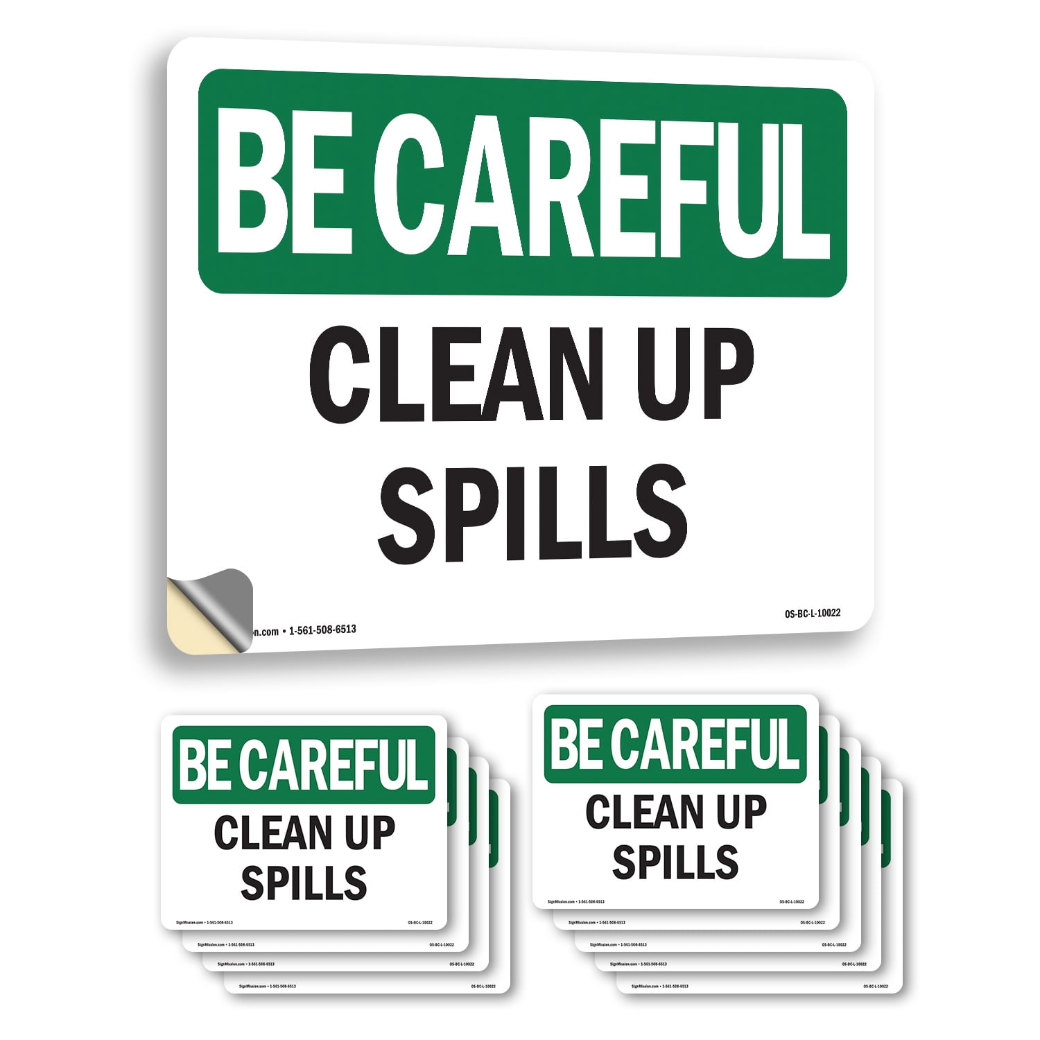 Clean Up Spills OSHA Be Careful Vinyl Decal Label 10 Inch x 7 Inch - 10 ...
