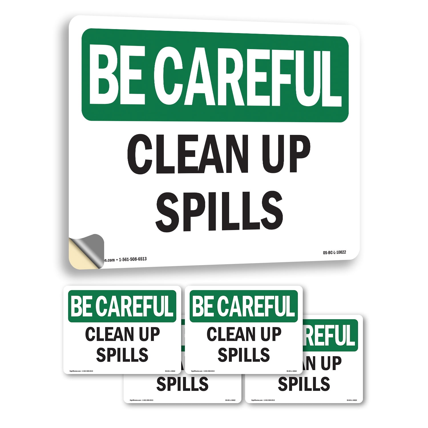 Clean Up Spills OSHA Be Careful Vinyl Decal Label 10 Inch x 7 Inch - 5 ...