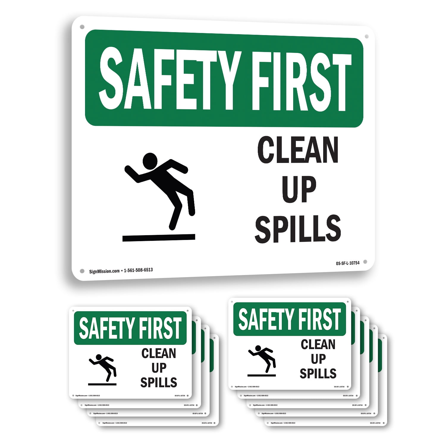 Clean Up Spills OSHA SAFETY FIRST Aluminum Sign 24 Inch x 18 Inch - 10 ...