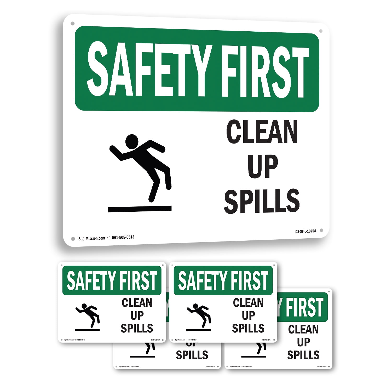 Clean Up Spills OSHA SAFETY FIRST Rigid Plastic Sign 10 Inch x 7 Inch ...
