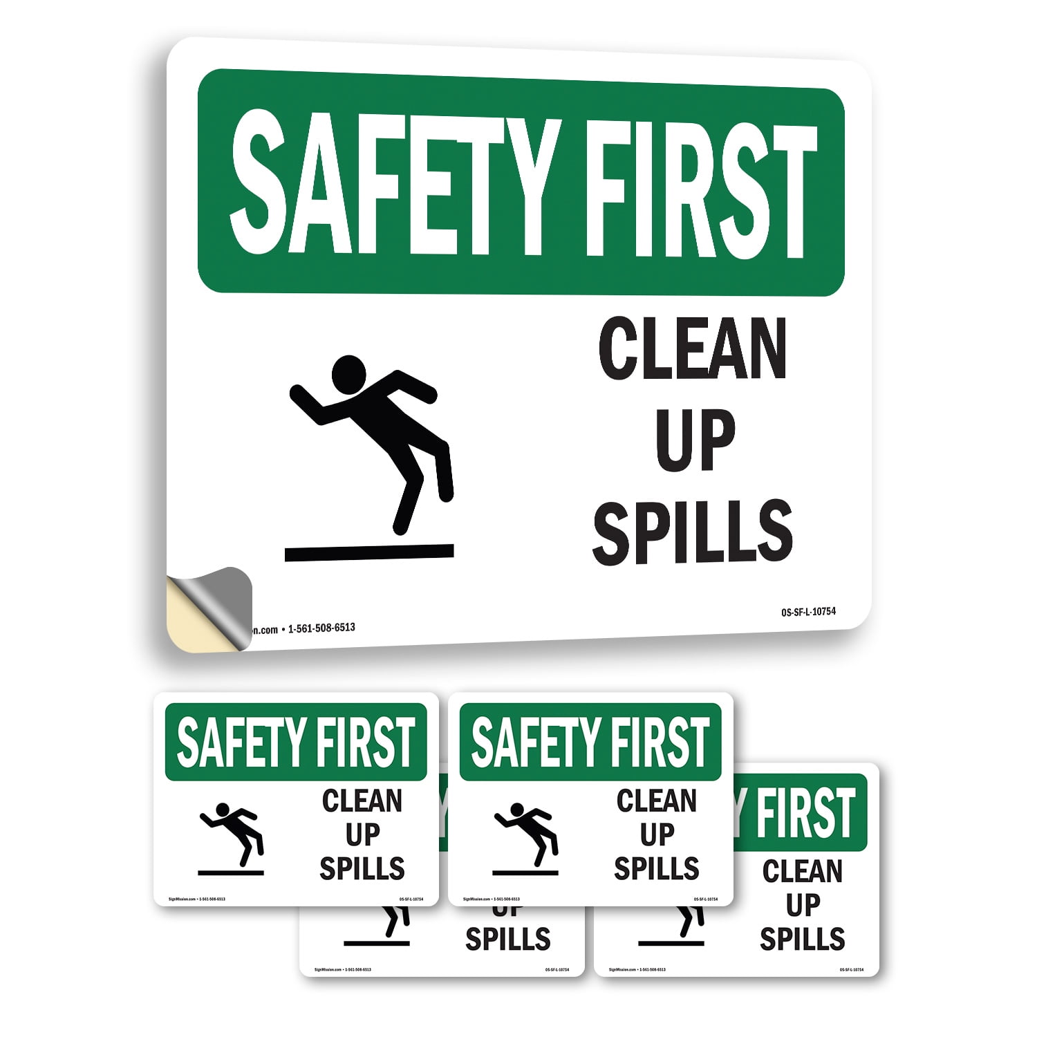Clean Up Spills OSHA SAFETY FIRST Vinyl Decal Label 14 Inch x 10 Inch ...