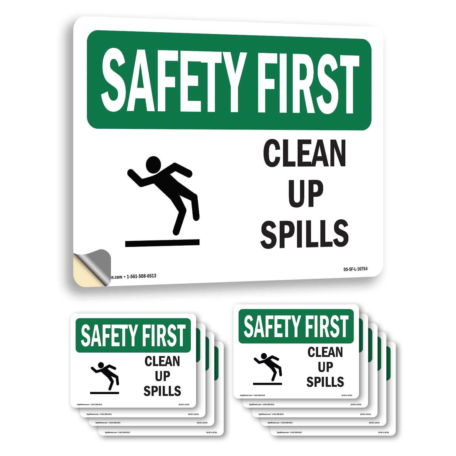 Clean Up Spills OSHA SAFETY FIRST Vinyl Decal Label 18 Inch x 12 Inch ...