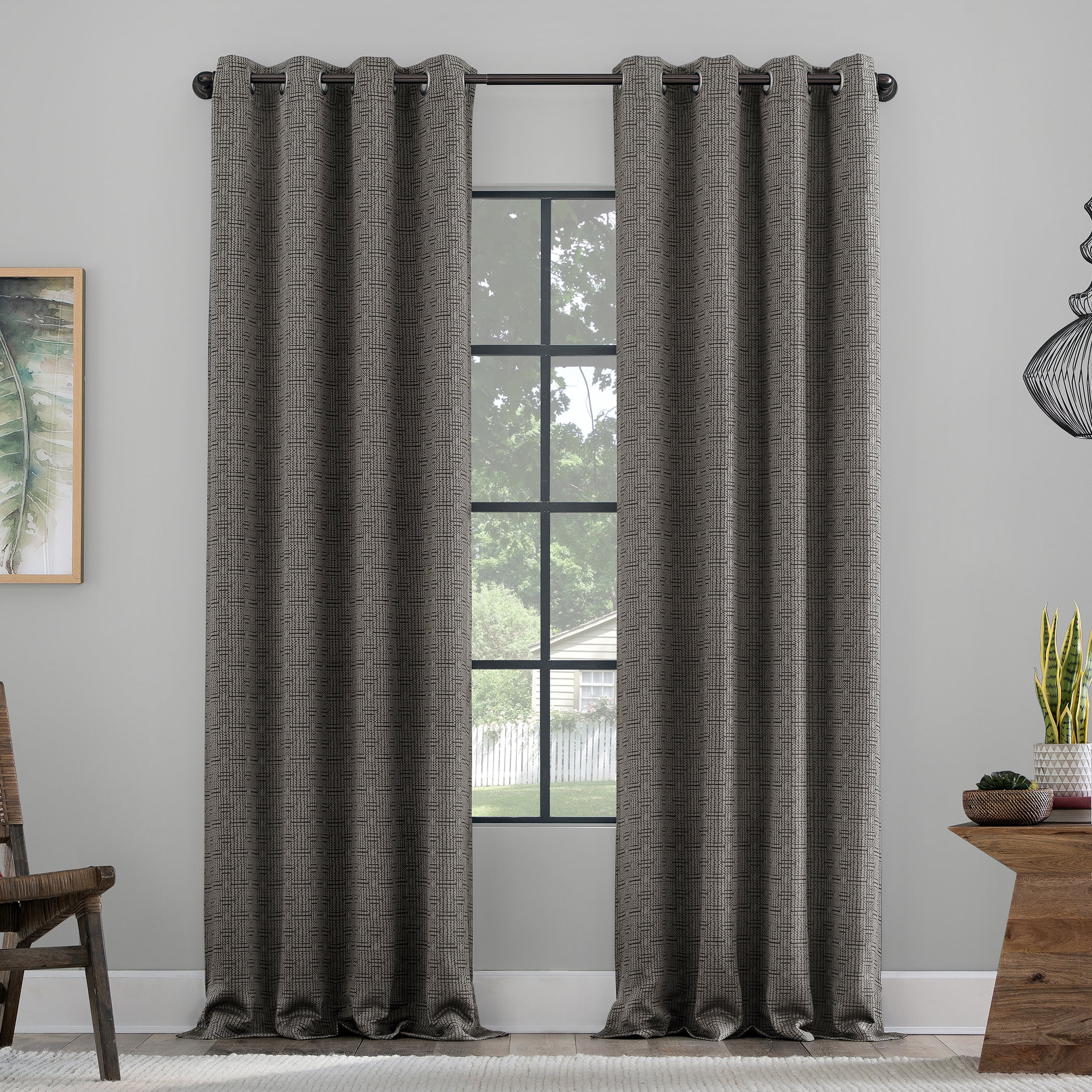 Clean Window Recycled Polyester Semi-Sheer Geometric Grommet Curtain ...