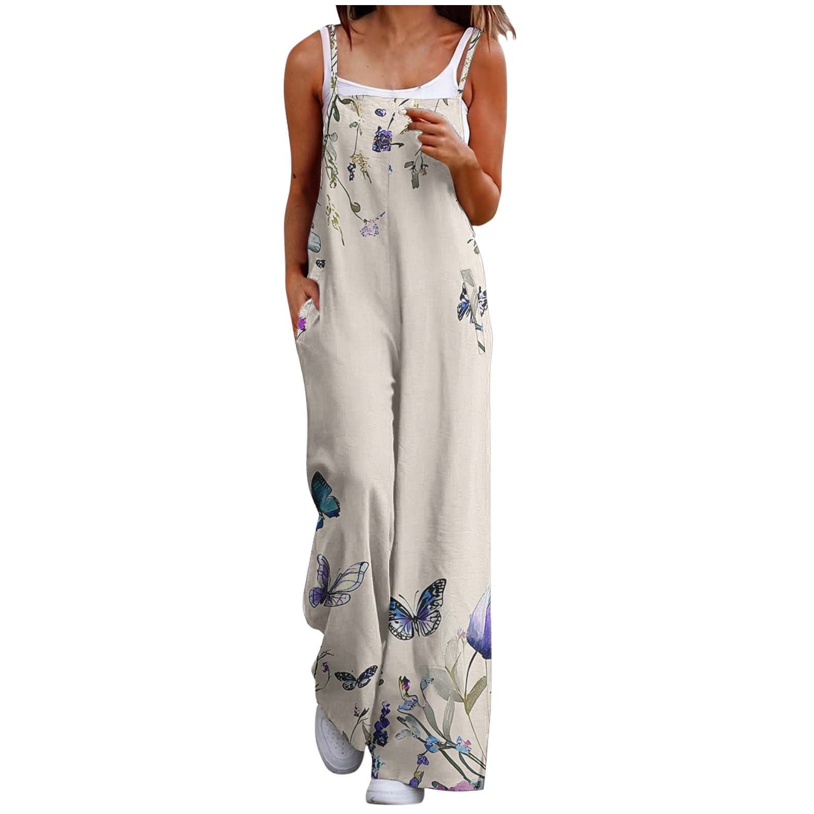 Clean Women's Casual Jumpsuits Summer Floral Print Boho Overalls Floral ...