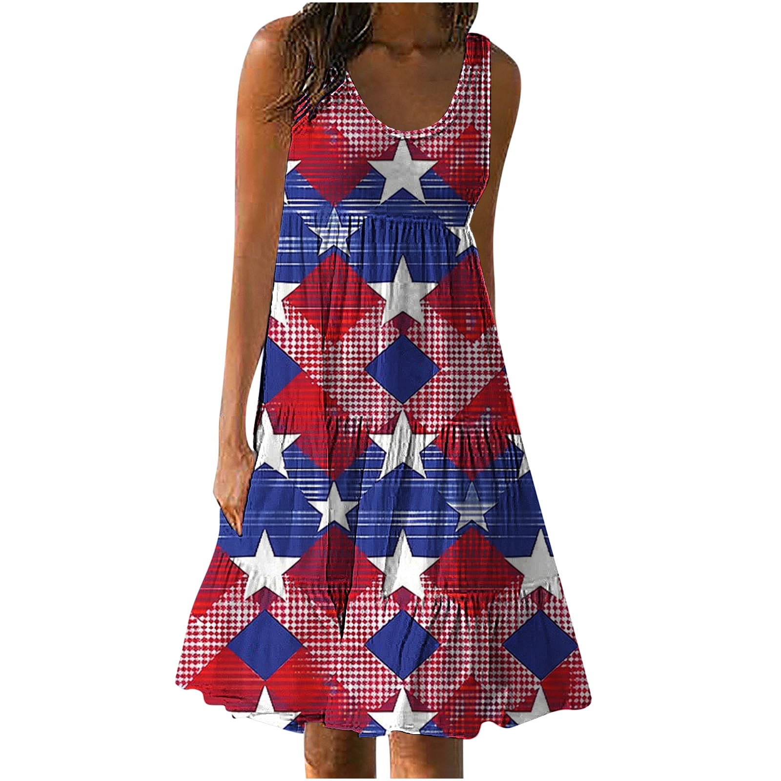 Clean Womens American Flag Graphic Dress Independence Day Sundress 4Th ...
