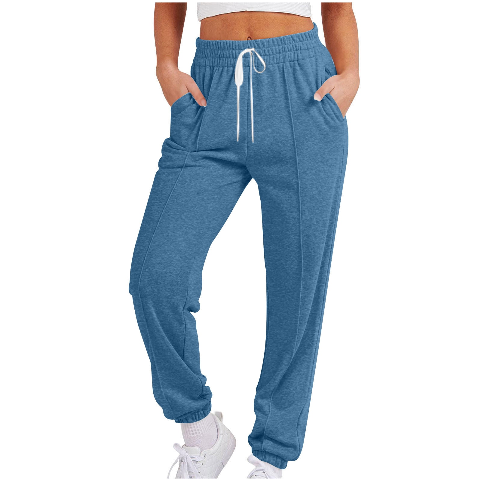 Clean Womens Sports Trousers Lace-Up Elastic Waist Tapered Sweatpants ...