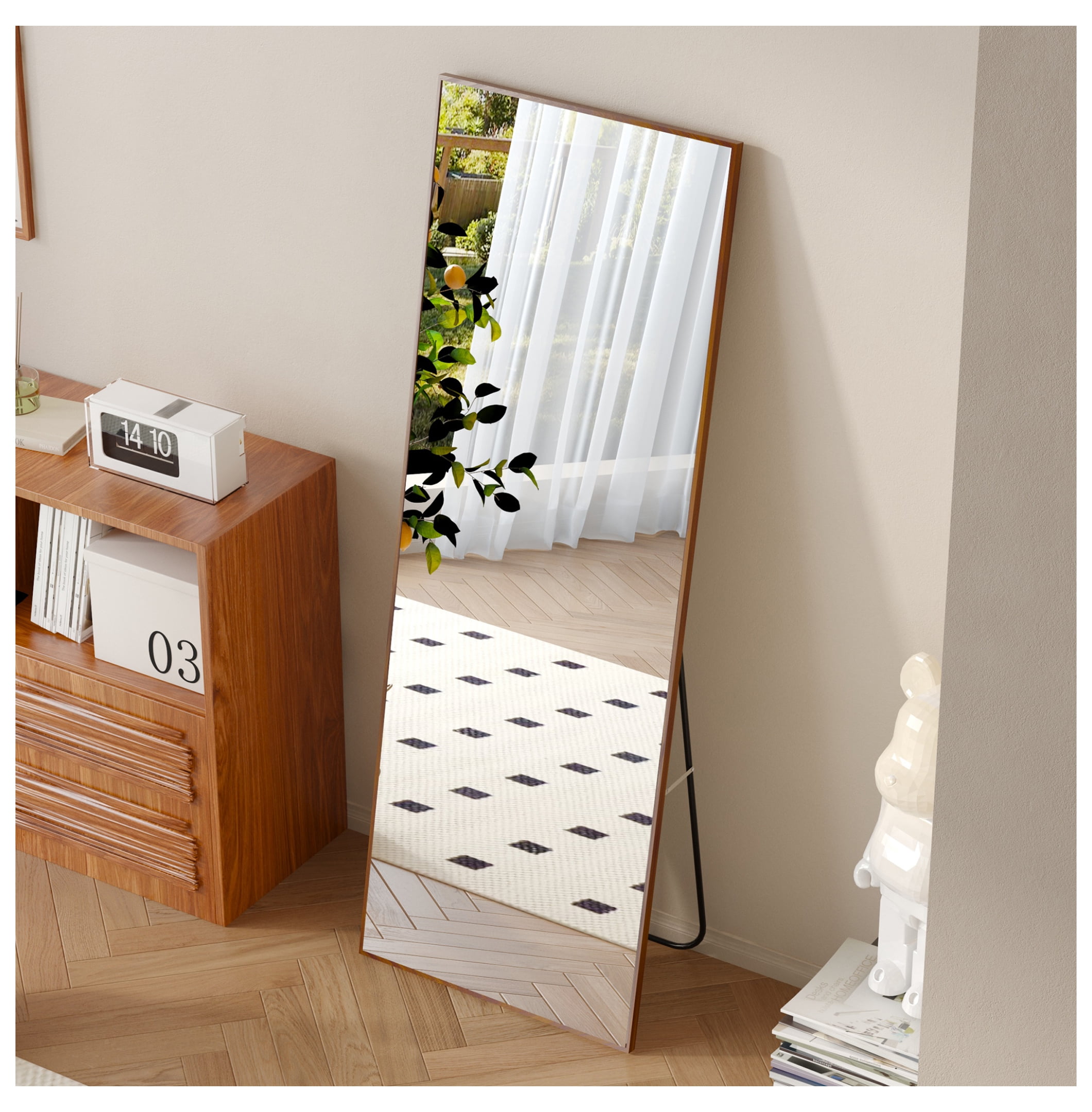 Clean and beautiful solid wood frame full-length mirror, dressing ...