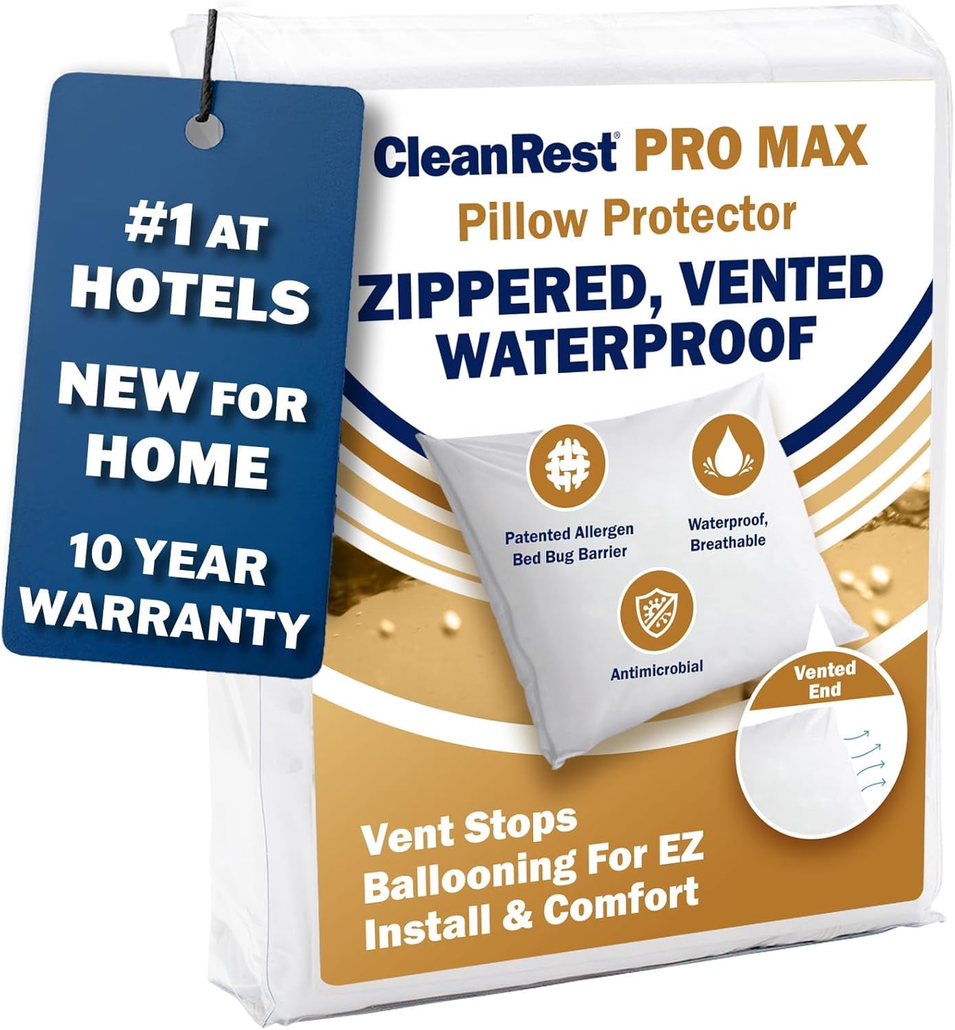 CleanRest PRO Max Waterproof Pillow Protector, Standard Size - Zippered ...