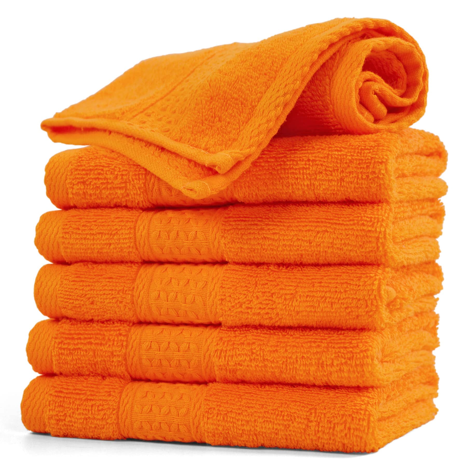 Cleanbear Washcloths Orange Face Cloths Set of 6 Large All Cotton ...
