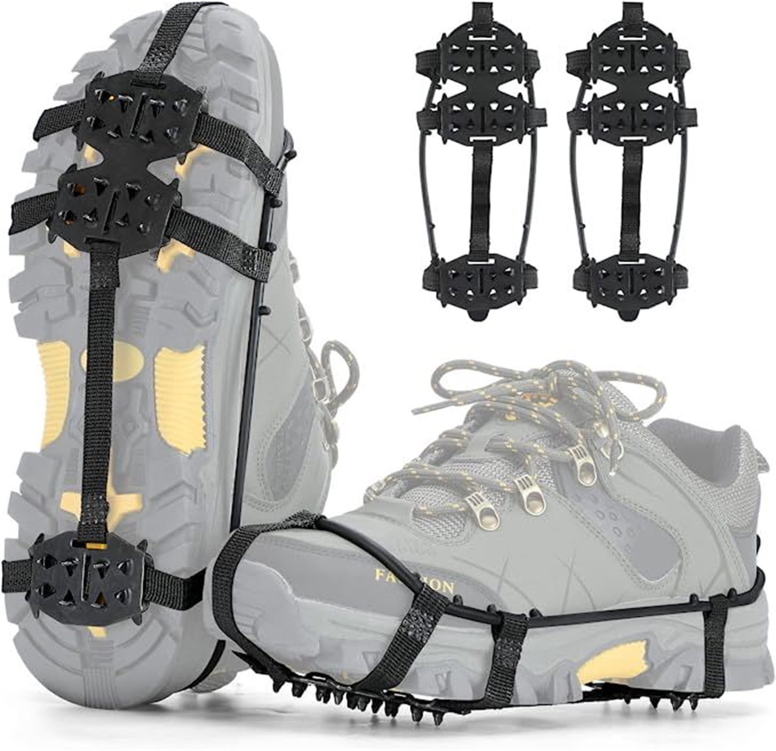 Oneshrt Shoe Ice Snow Grips Snow Traction Cleats for Walking on Snow and Ice Anti Slip Footwear 24 Tooth Crampons Black L 40 45 for Adult Men
