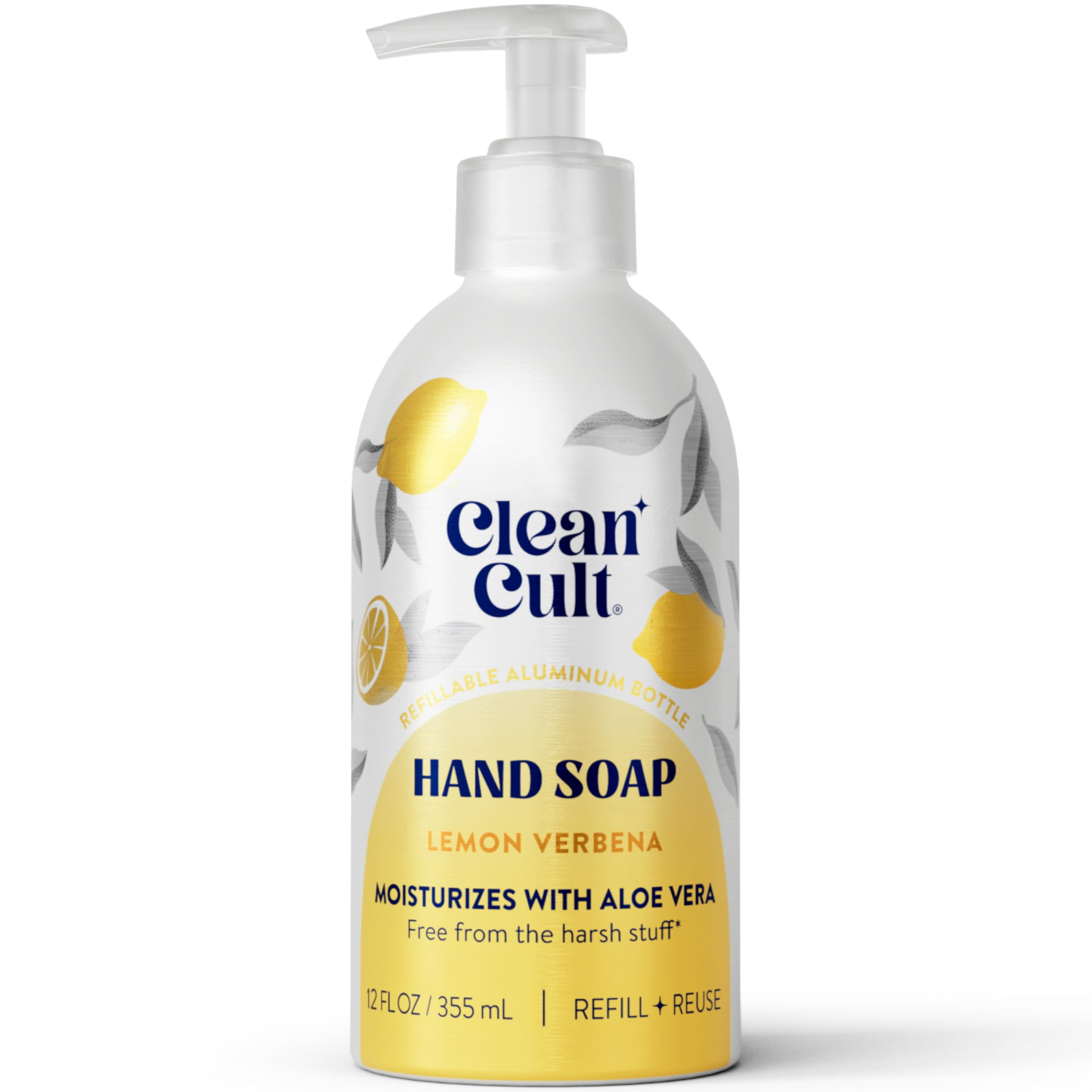 Cleancult - Lemon Verbena VTF5 - Moisturizing Liquid Hand Soap - Refillable Aluminum Bottle ...