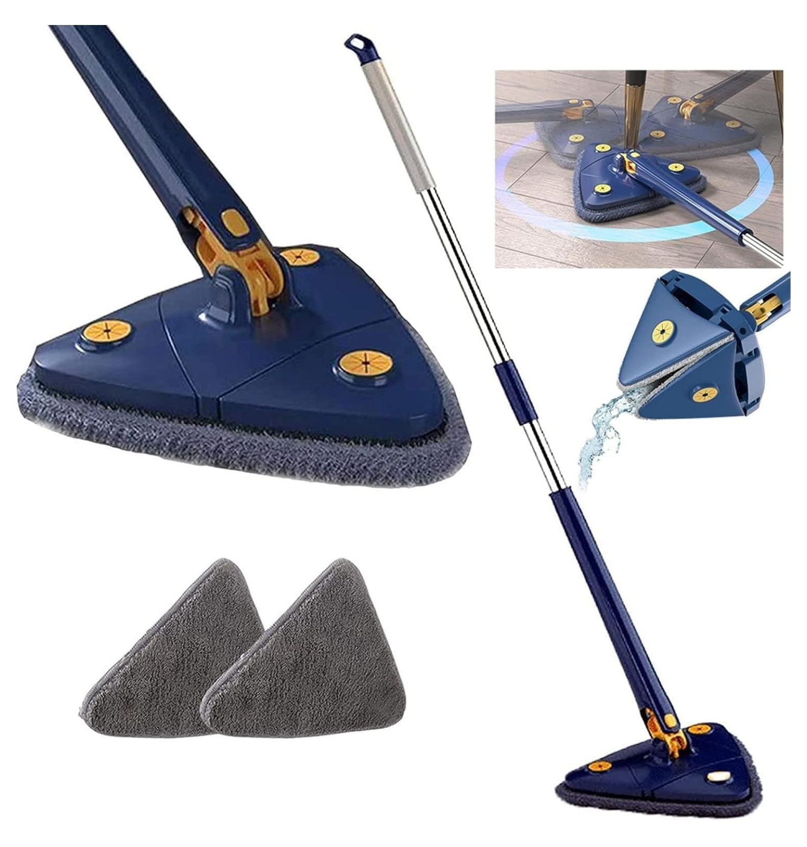 Cleangly 360° Triangular Spin Mop, 360 Rotatable Adjustable Cleaning ...