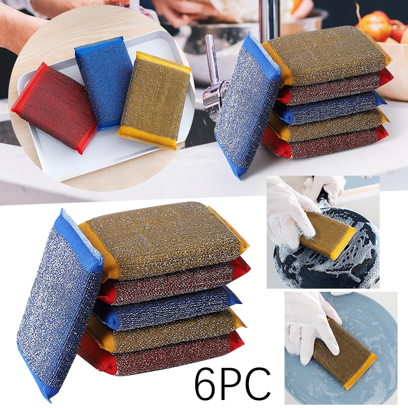 Cleaning Brush 6PCS Stainless Steel Sponge Wiping Descaling Wire Cloth ...