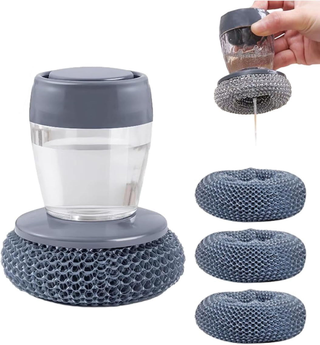 Cleaning Brush Dish Scrubber with Soap Dispenser, Replaceable Brush ...