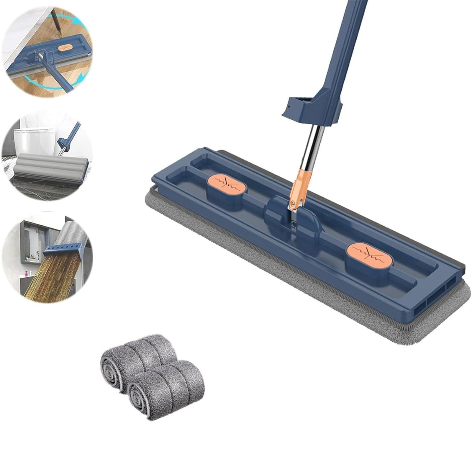 Cleaning Brush,New Large Flat Mop Strealinem Mop With 2 Microfiber Pads ...