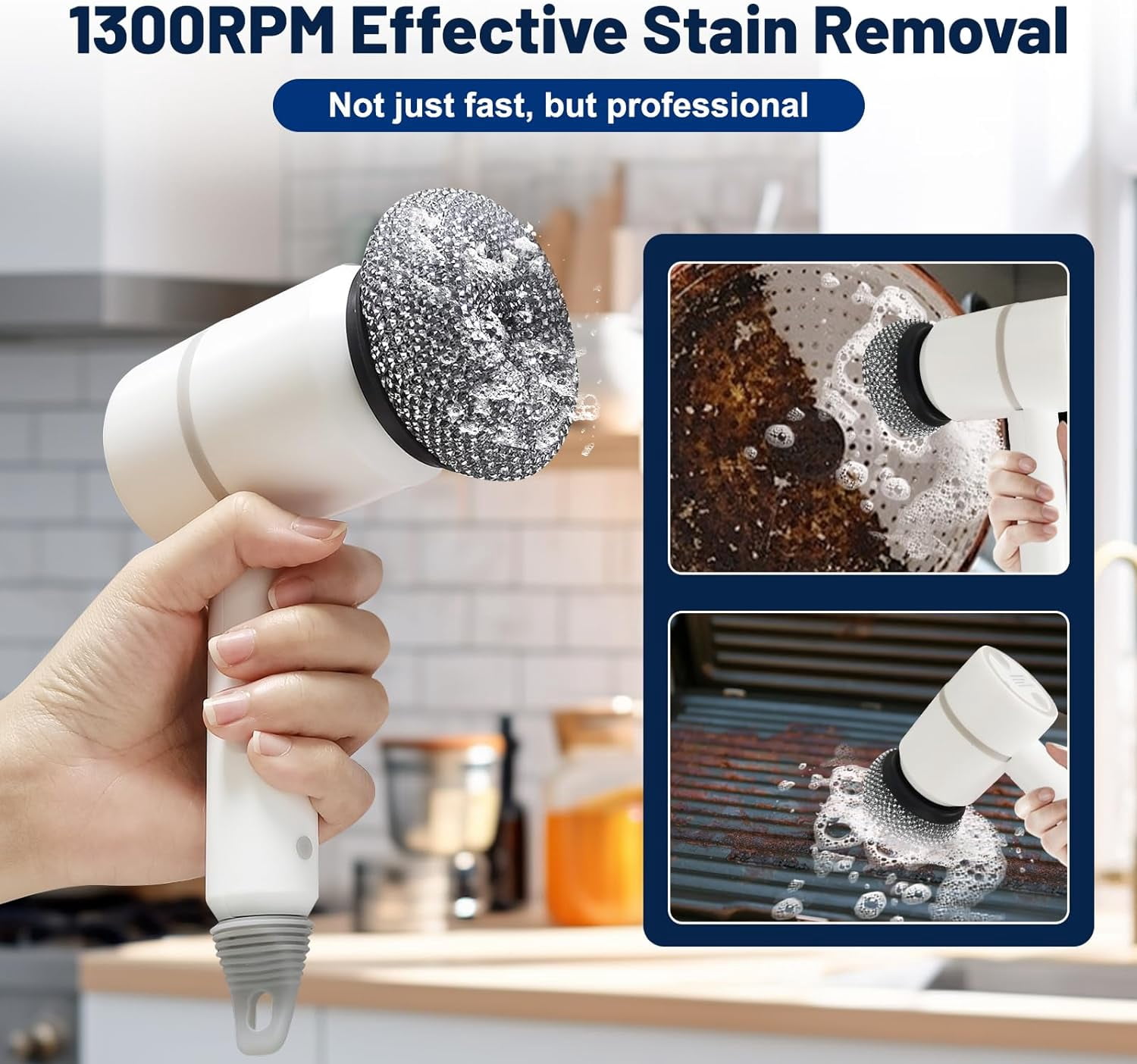 Cleaning Brush, Scrub Brushes for Cleaning, 1300RPM Automatic Hand Held ...