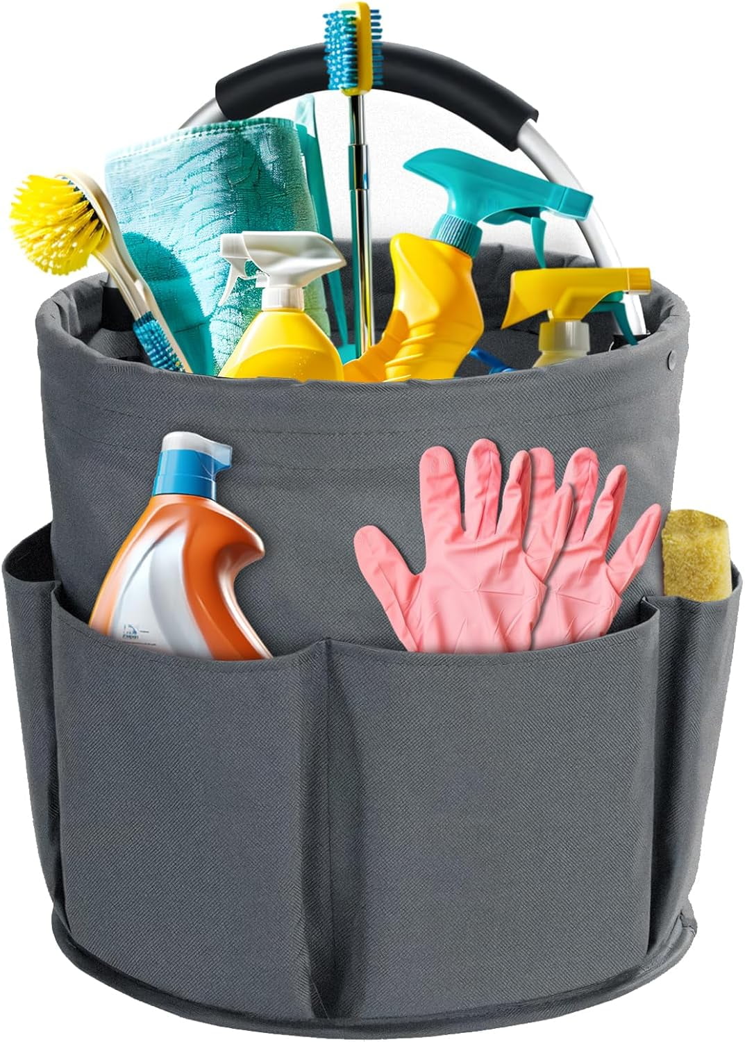 Cleaning Caddy with Handle, Cleaning Products Organiser, 17L Foldable Storage Basket, Cleaning ...