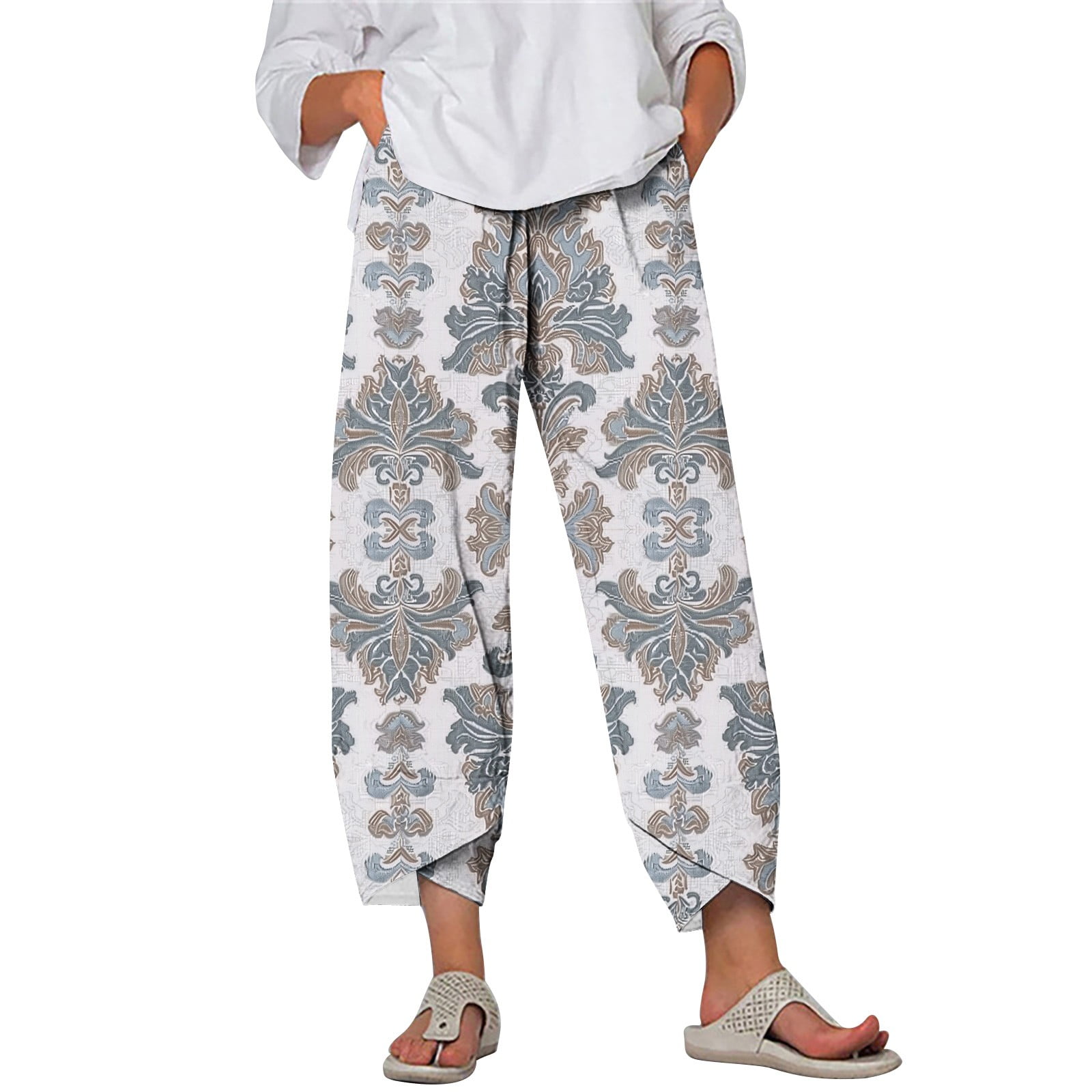 Cleaning Floral Graphic Capris for Women High Waisted Pull On Stretch ...