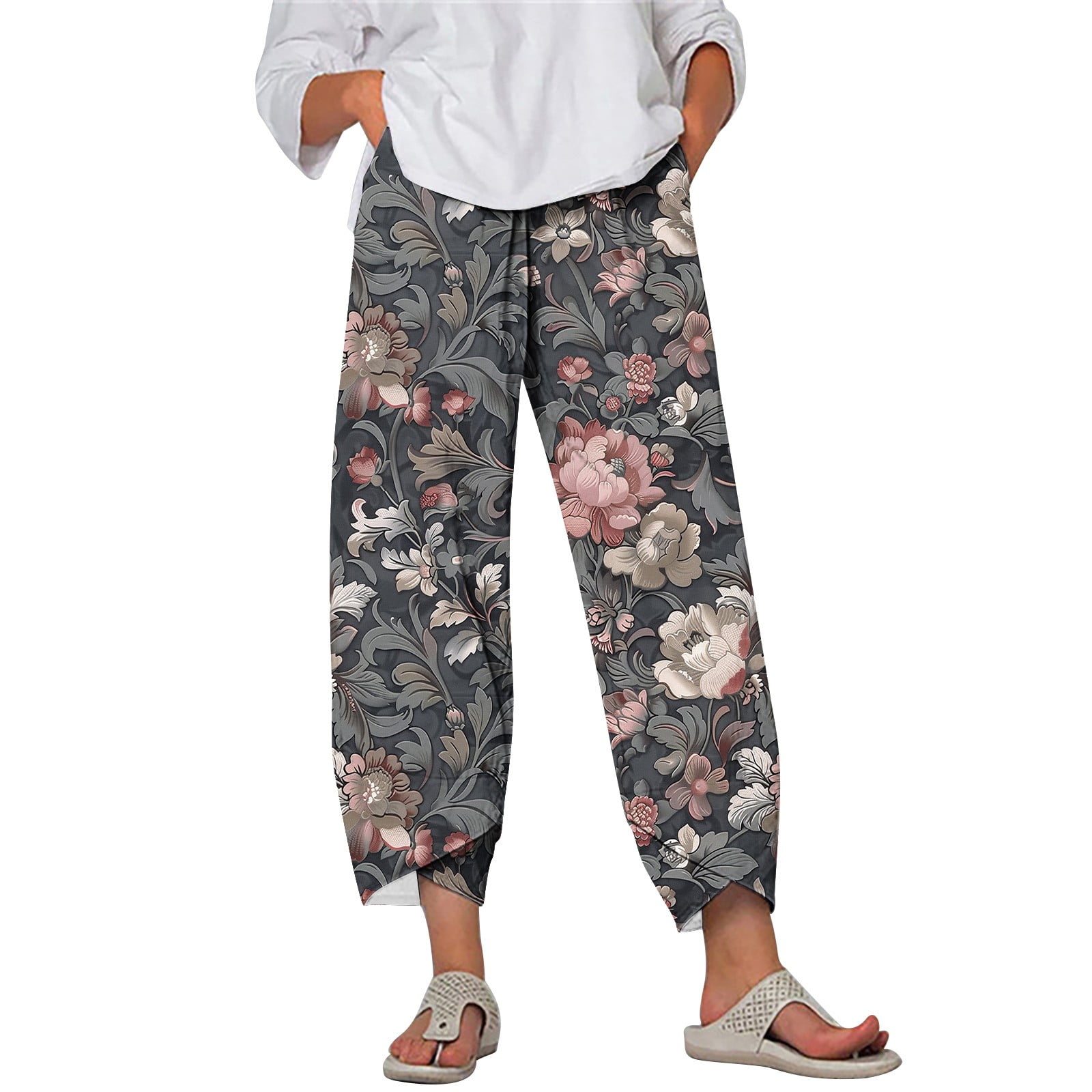Cleaning Floral Graphic Capris for Women High Waisted Pull On Stretch ...