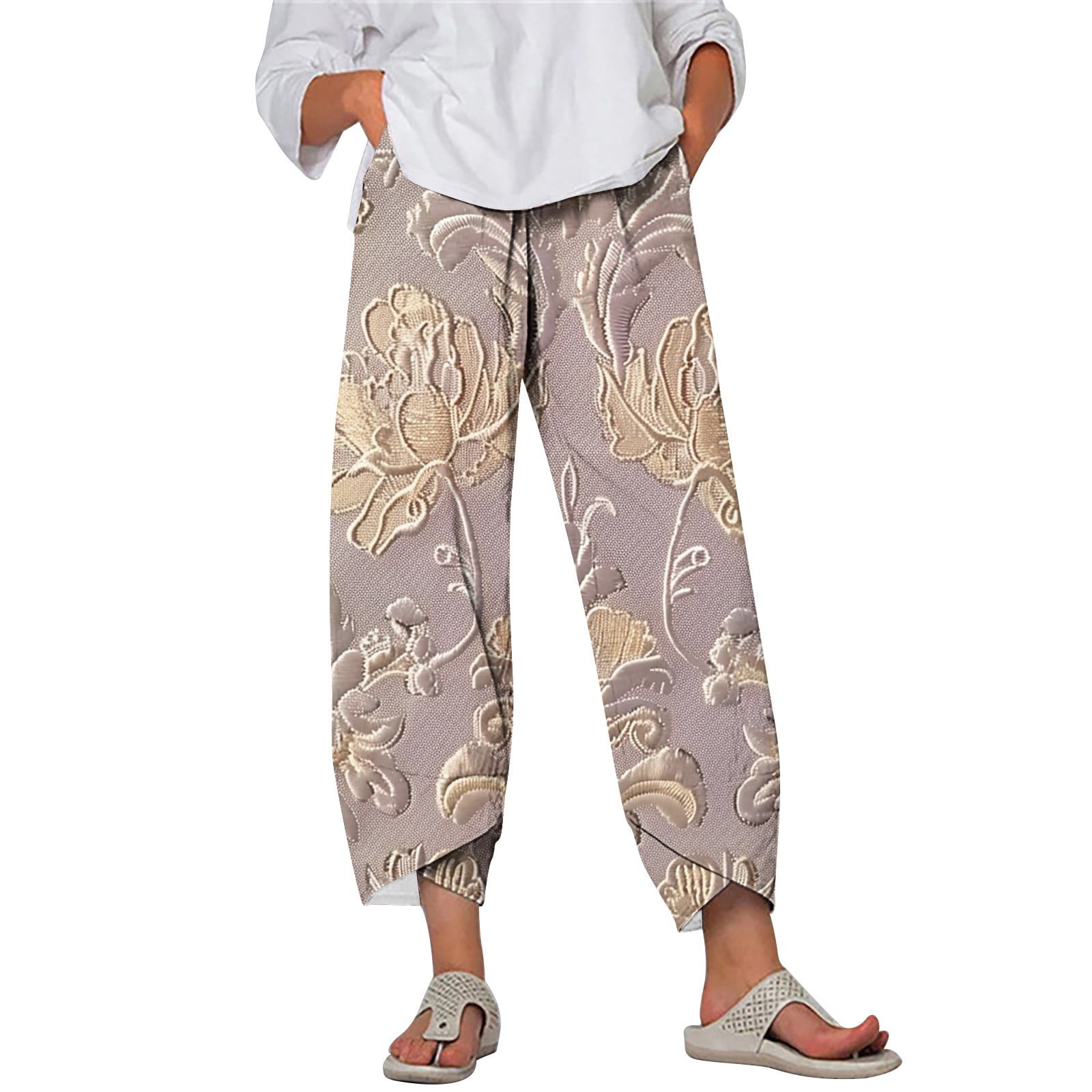 Cleaning Floral Graphic Capris for Women High Waisted Pull On Stretch ...