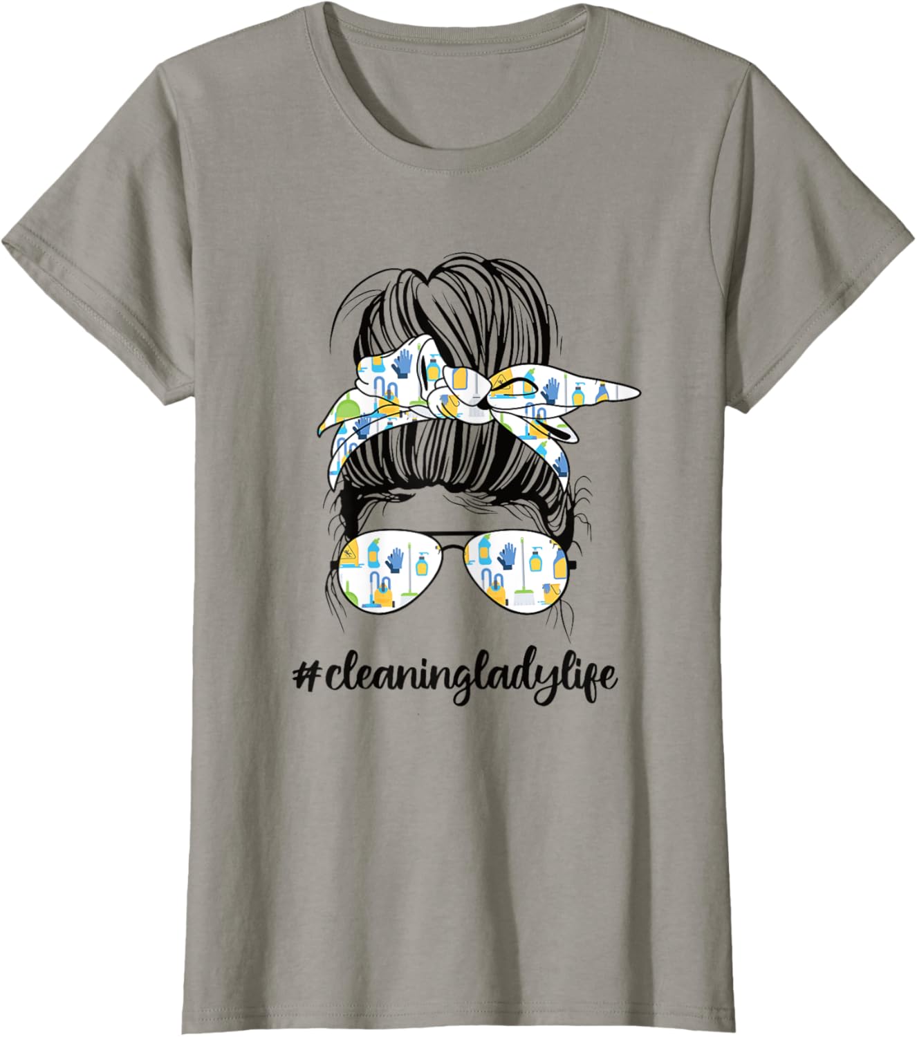 Cleaning Lady Messy Bun | Cleaner Housekeeper Cleaning T-Shirt ...