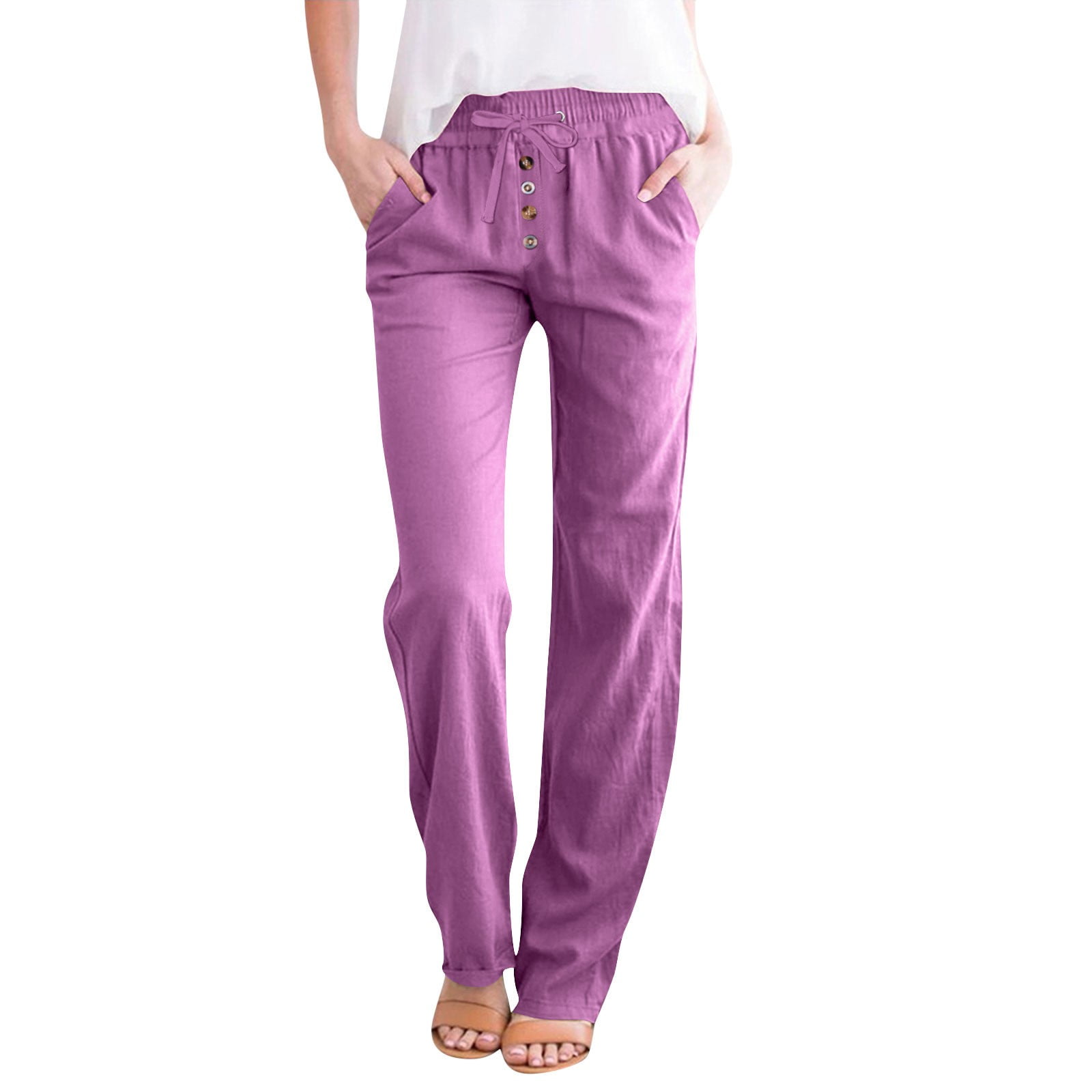 Cleaning Linne Trouser for Women Summer High Waisted Lace-Up Elastic ...