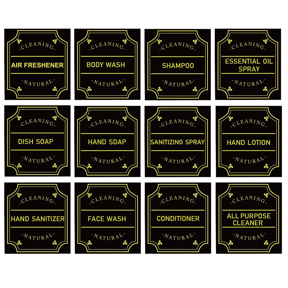 Cleaning Stickers for Bathroom Black Waterproof Home Bottle Label ...
