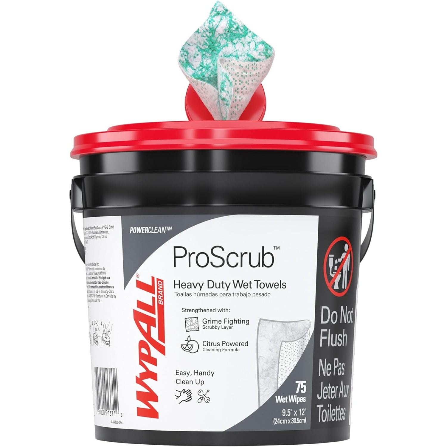 Cleaning Wipes: Bucket, 9 1/2 in x 12 in Sheet Size, 75 Wipes per ...