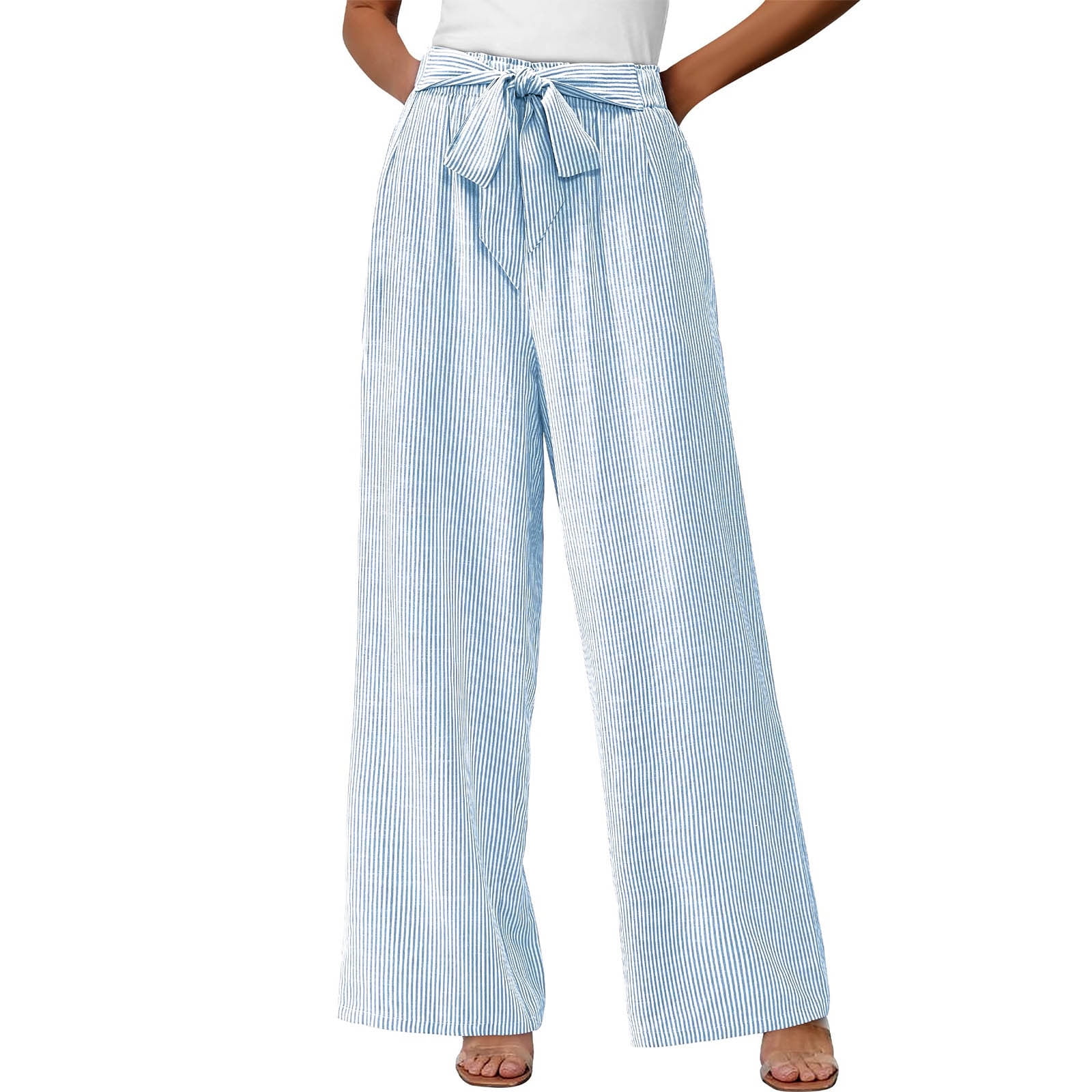 Cleaning Womens Striped Wide Leg Pants Dressy High Waist Trousers Flowy ...