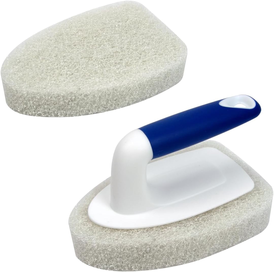 Cleaning brush with handle and 2 replaceable abrasive pads - shower ...