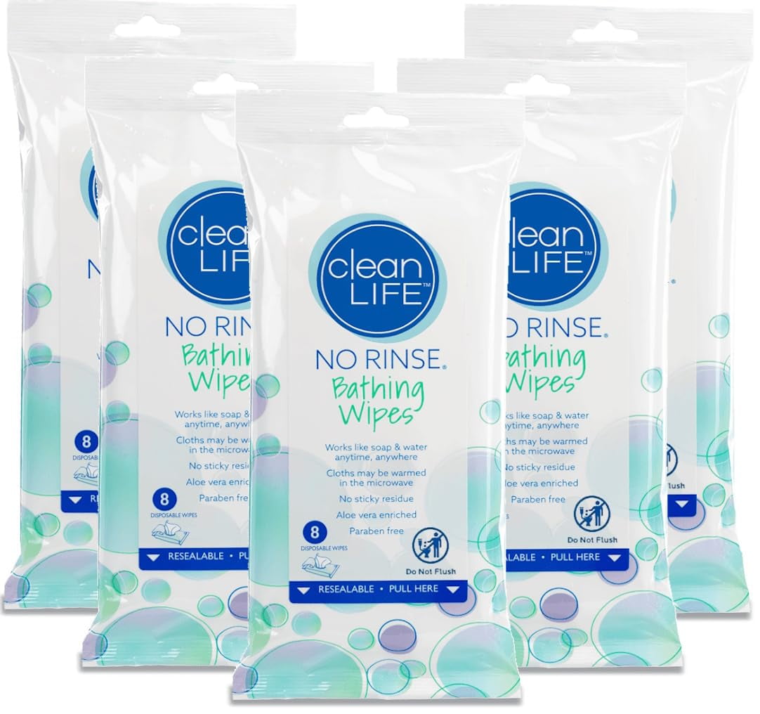 Cleanlife Bathing Wipes (5 Packs of 8) - 40 Disposable Body Wipes ...