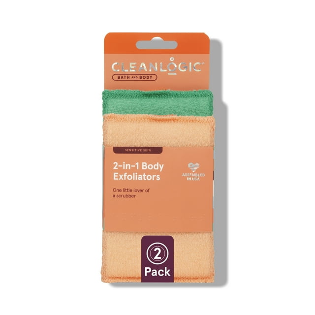 Cleanlogic 2-in-1 Body Exfoliator, 2 Pack, Sensitive Skin Body Scrubber ...