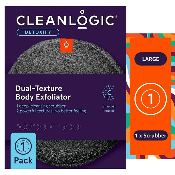 Cleanlogic Exfoliating Body Scrubber, Charcoal-Infused Dual-Texture ...