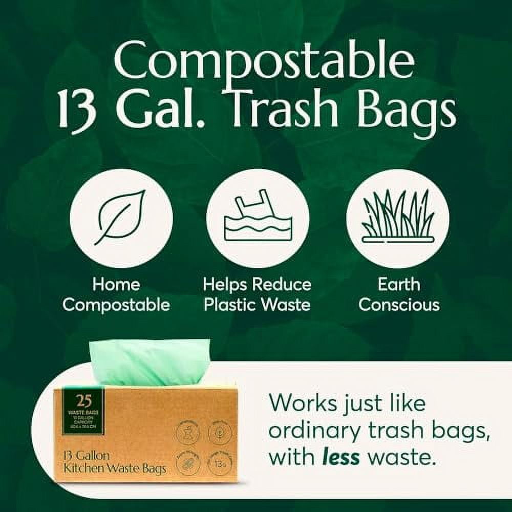 Cleanomic Compostable* 13 Gallon Trash Bags with Drawstring (3 Pack, 75 ...