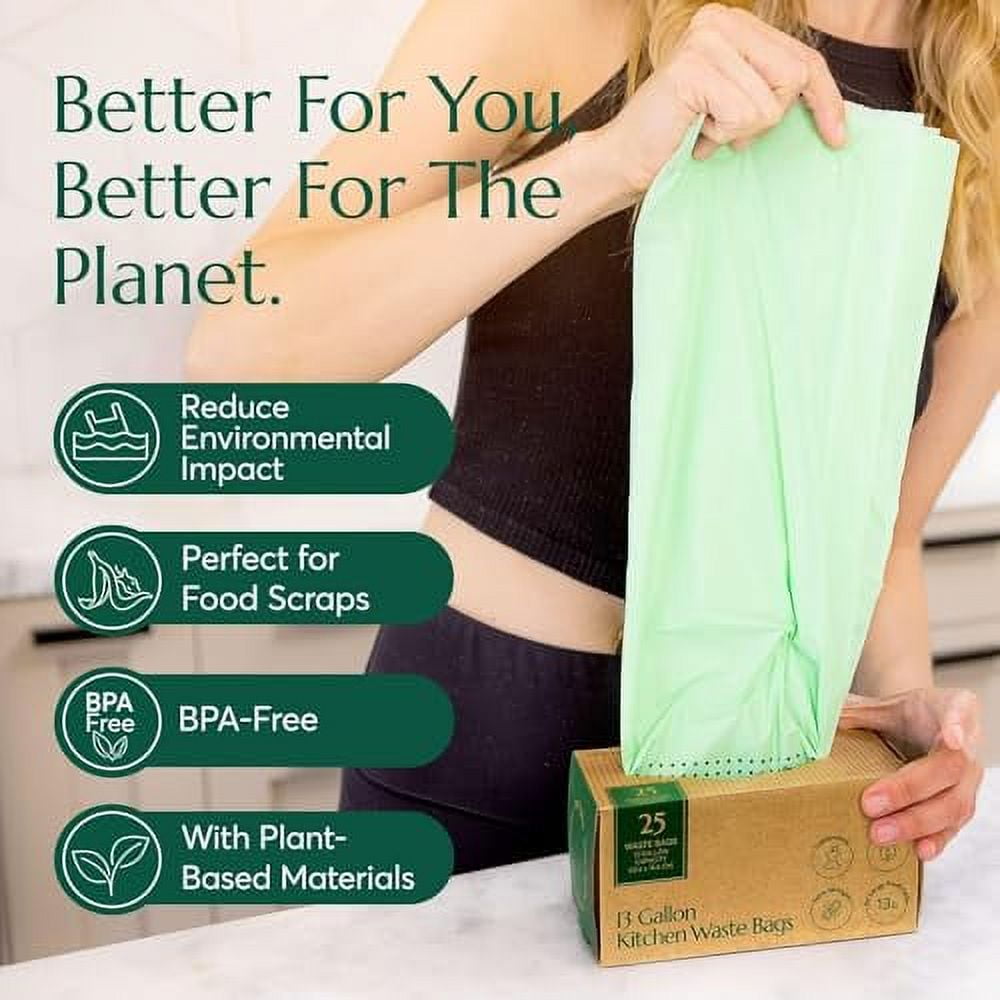 Cleanomic Compostable* 13 Gallon Trash Bags with Drawstring (3 Pack, 75 ...