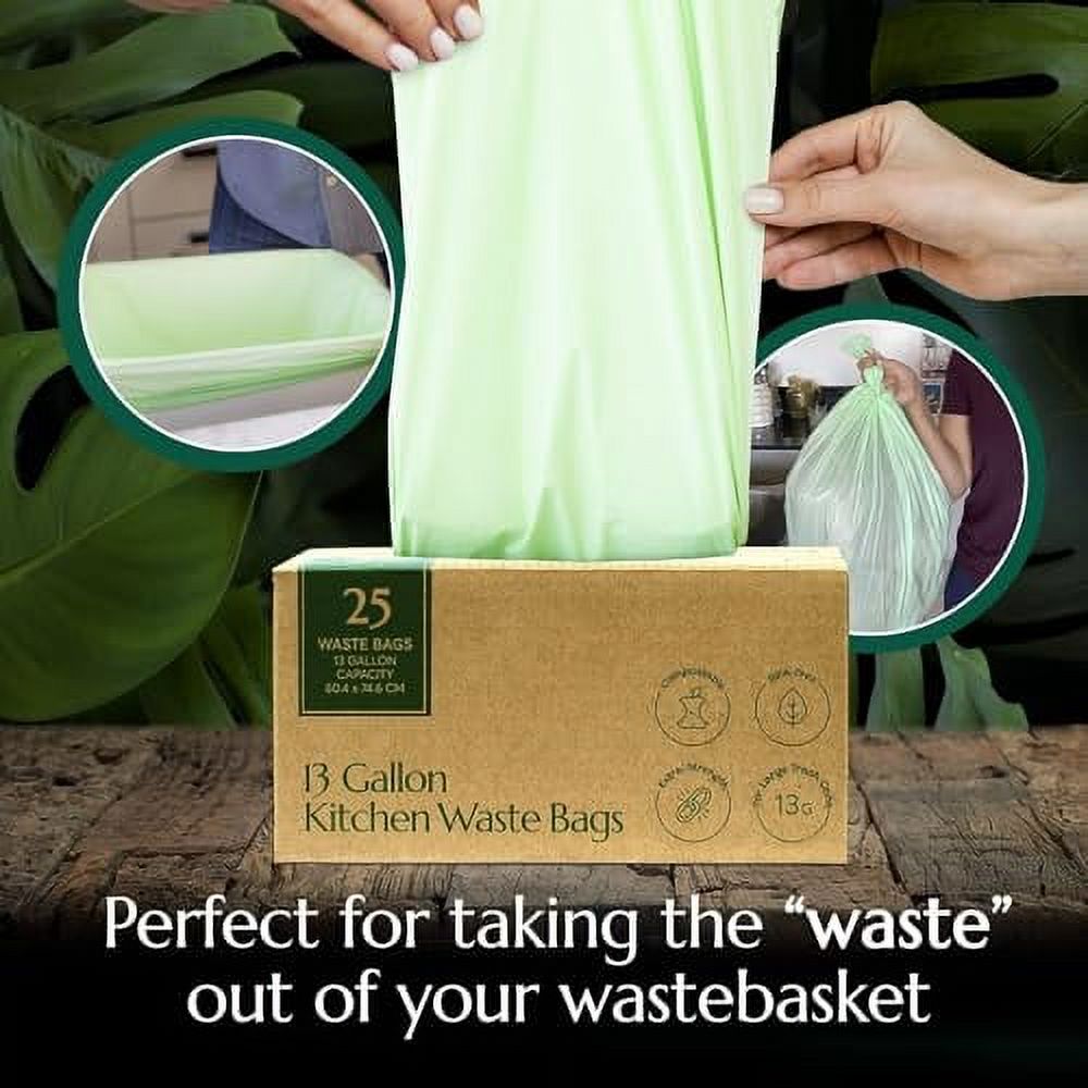 Cleanomic Compostable* 13 Gallon Trash Bags with Drawstring (3 Pack, 75 ...
