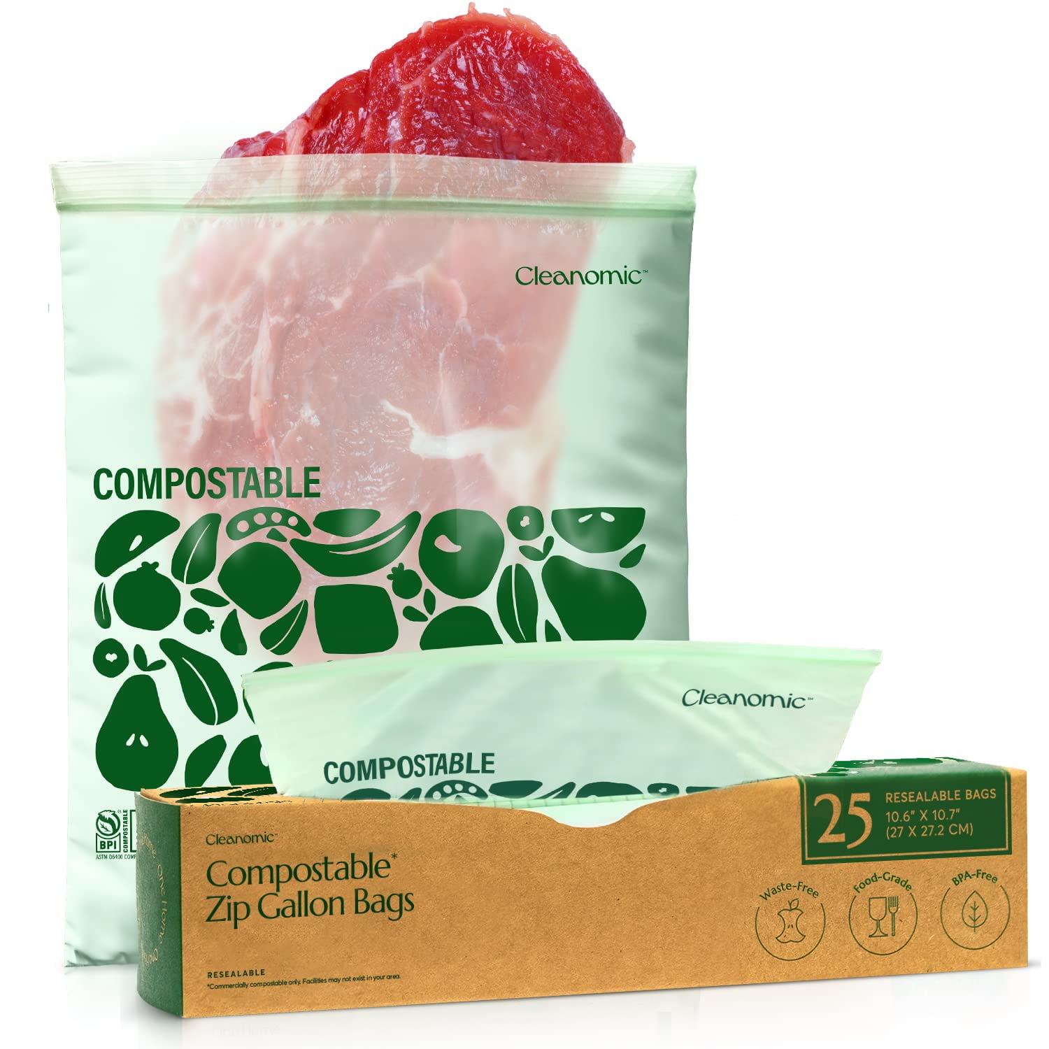 Cleanomic Compostable* Gallon Size Food Storage Bags (25 Eco Zip ...