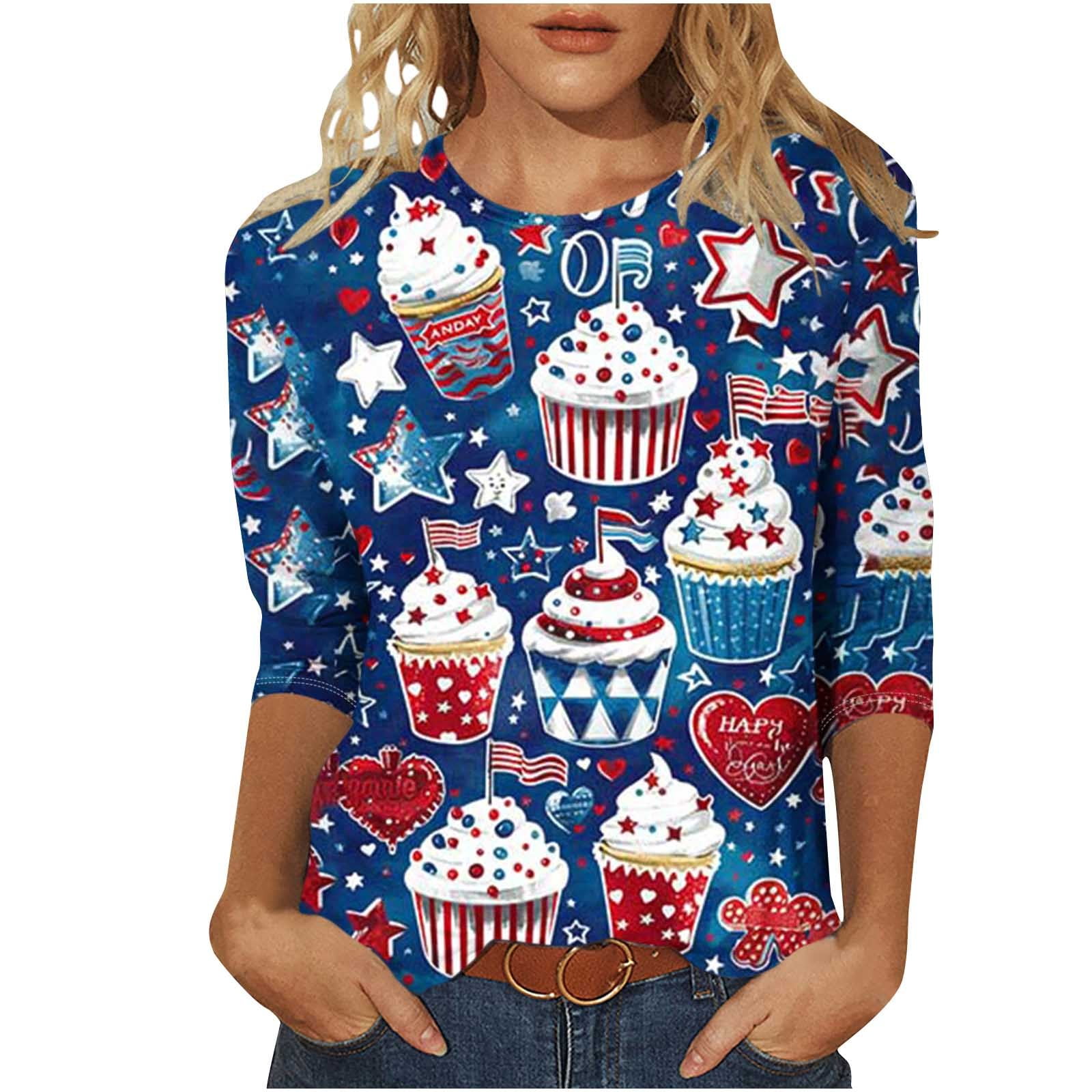 Cleans Summer Plus Size Patriotic T-Shirts for Women，Ladies Usa Flag Star Tops Shirts Crew Neck ...