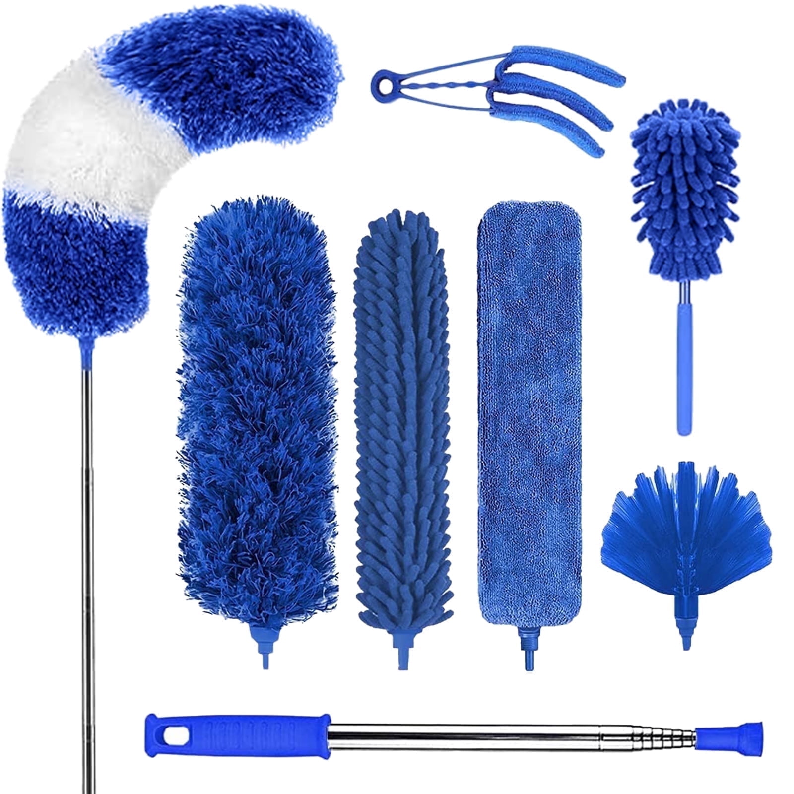 CLNEZ 8PCS Microfiber Duster with Detachable Extension Pole(Stainless ...