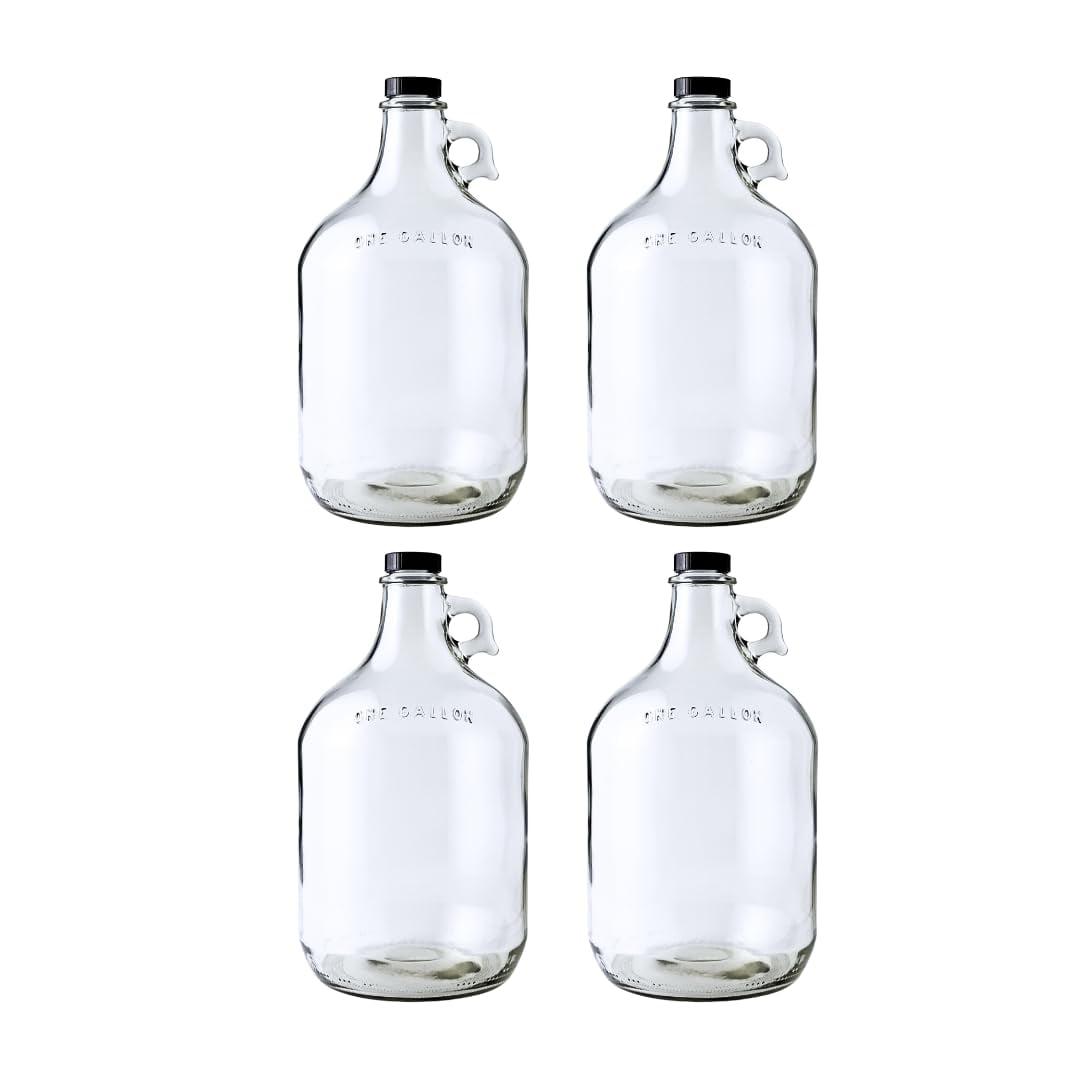 Clear 1 Gallon Glass Jug w/ Polyseal Caps | Pack of 4 | Food Grade ...