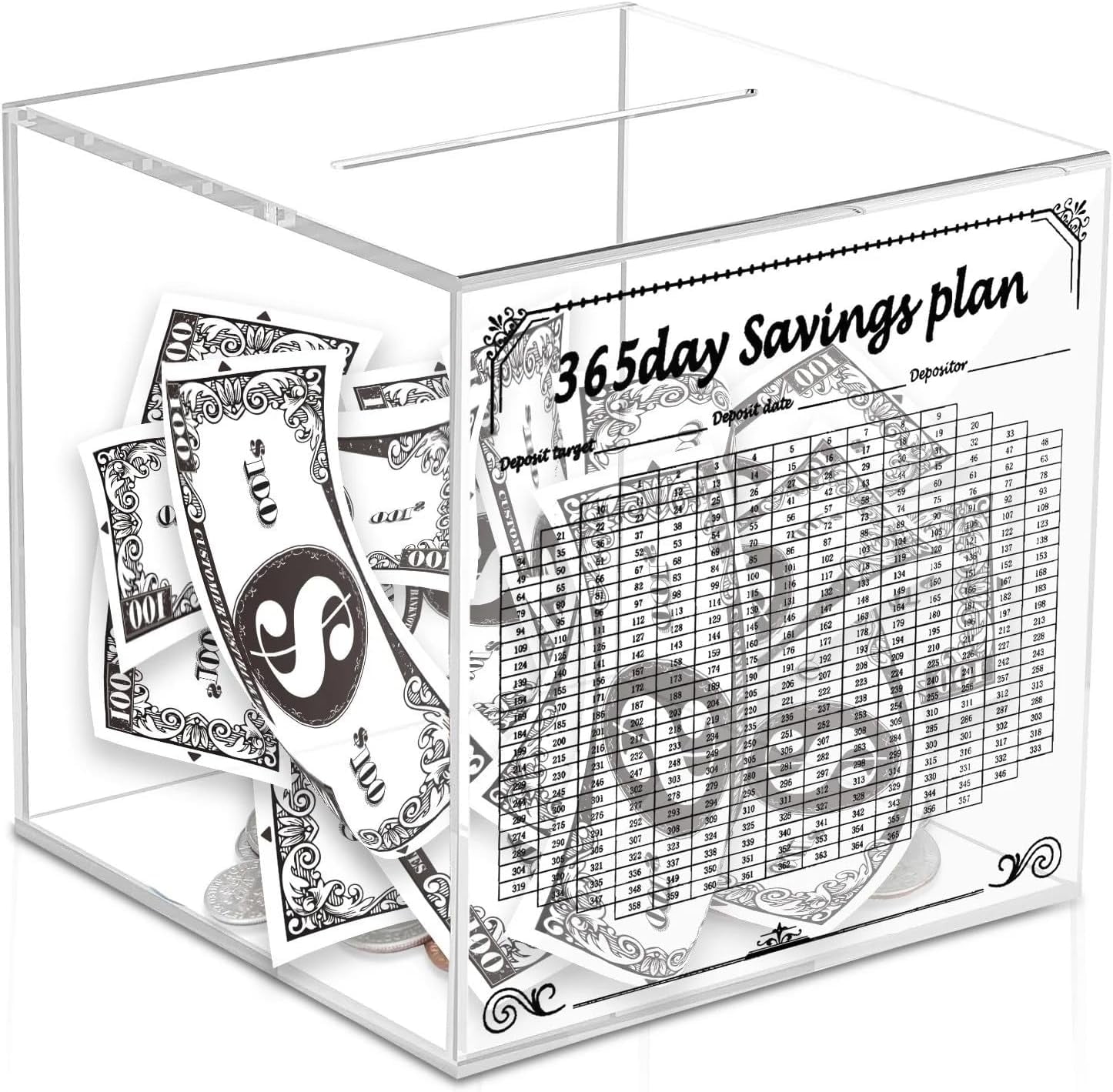 Clear 10k Savings Challenge Smash Box for Money, Unopenable 365 Day ...