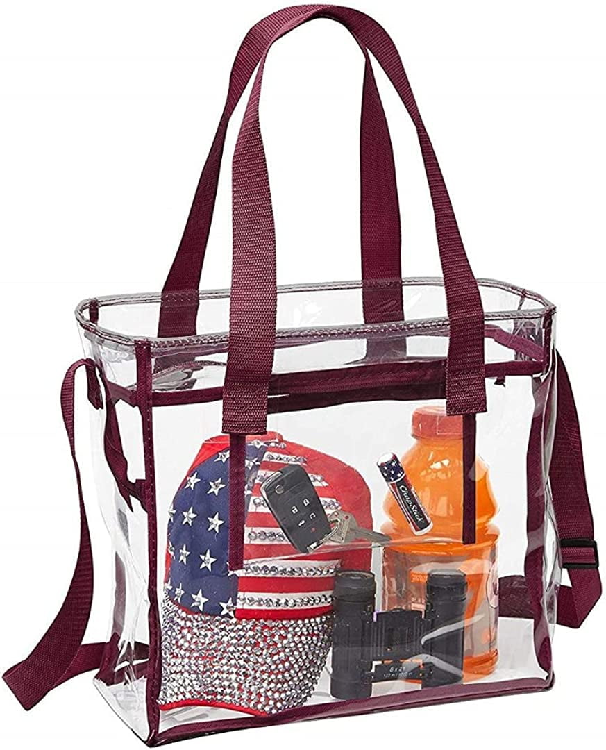 Clear 12 x 12 x 6 Stadium Tote Bag with Side Pocket and 35" Shoulder ...