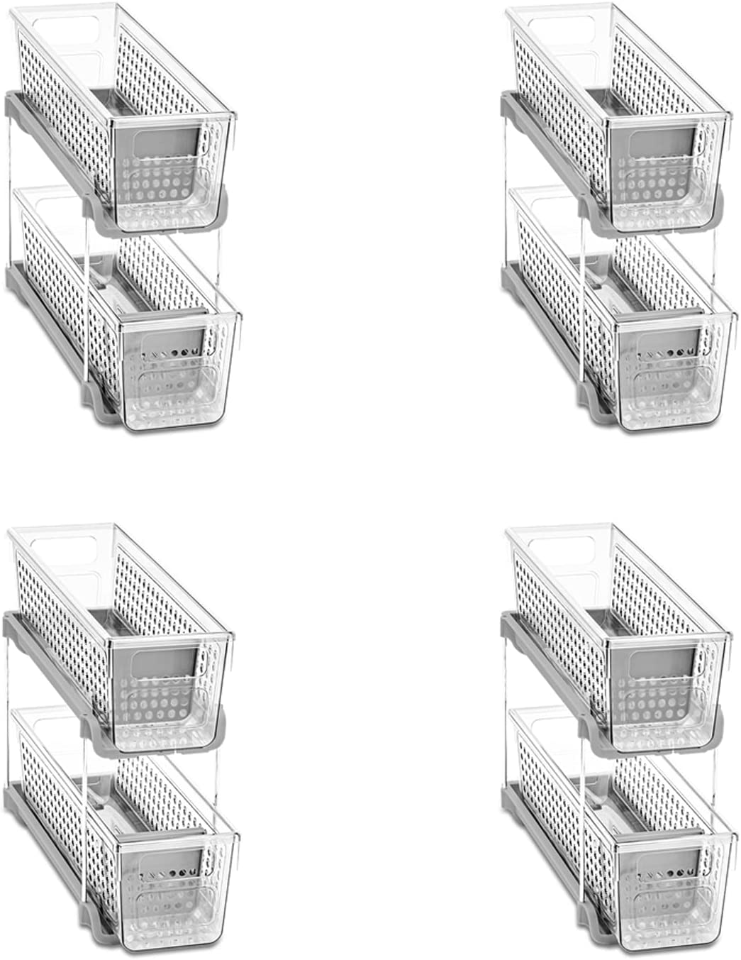 Clear 2-Tier Slide-Out Organizer with Handles, Multi-Use Bathroom ...