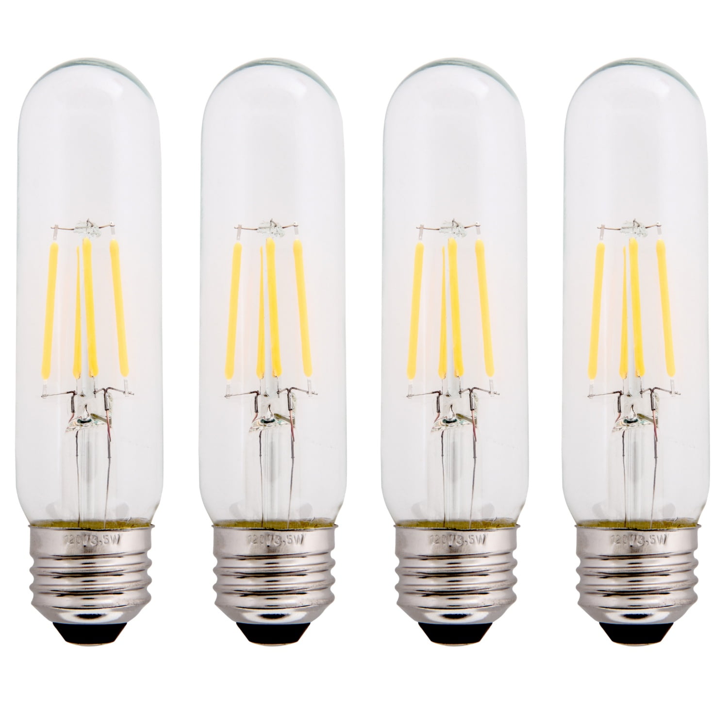 Clear 3.5W LED T10 Tubular Light Bulb - Nickel Plated E26 Medium Base (40 Watt Equivalent) | 4 ...
